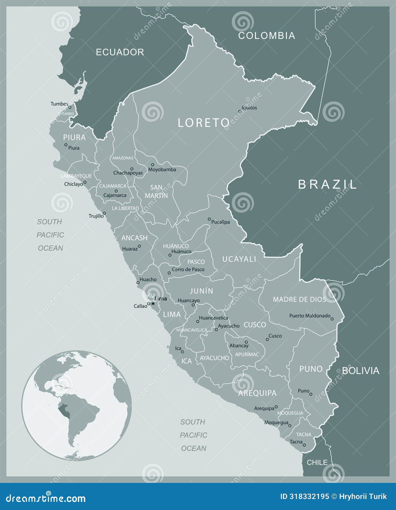 Peru - Detailed Map with Administrative Divisions Country. Vector ...