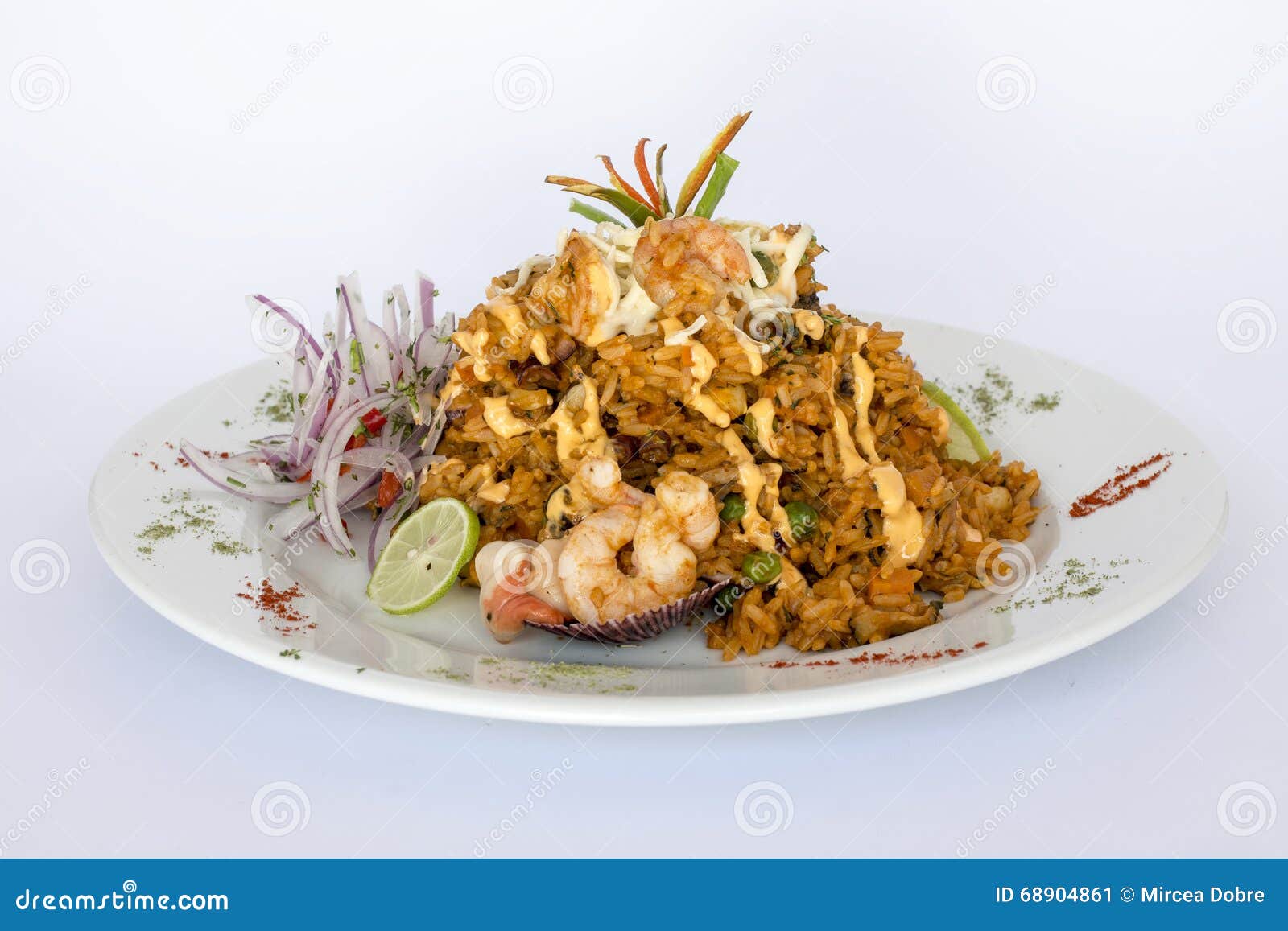 Peru Dish: Rice with Seafood (Arroz Con Mariscos). Stock Image - Image ...