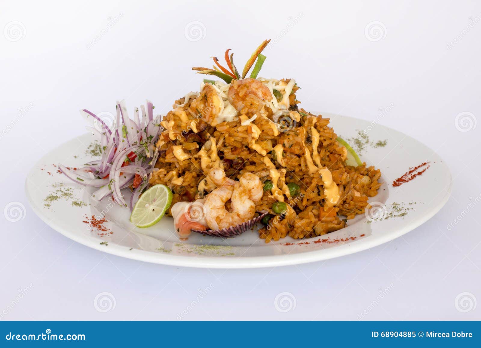Peru Dish: Rice with Seafood (Arroz Con Mariscos). Stock Image - Image ...