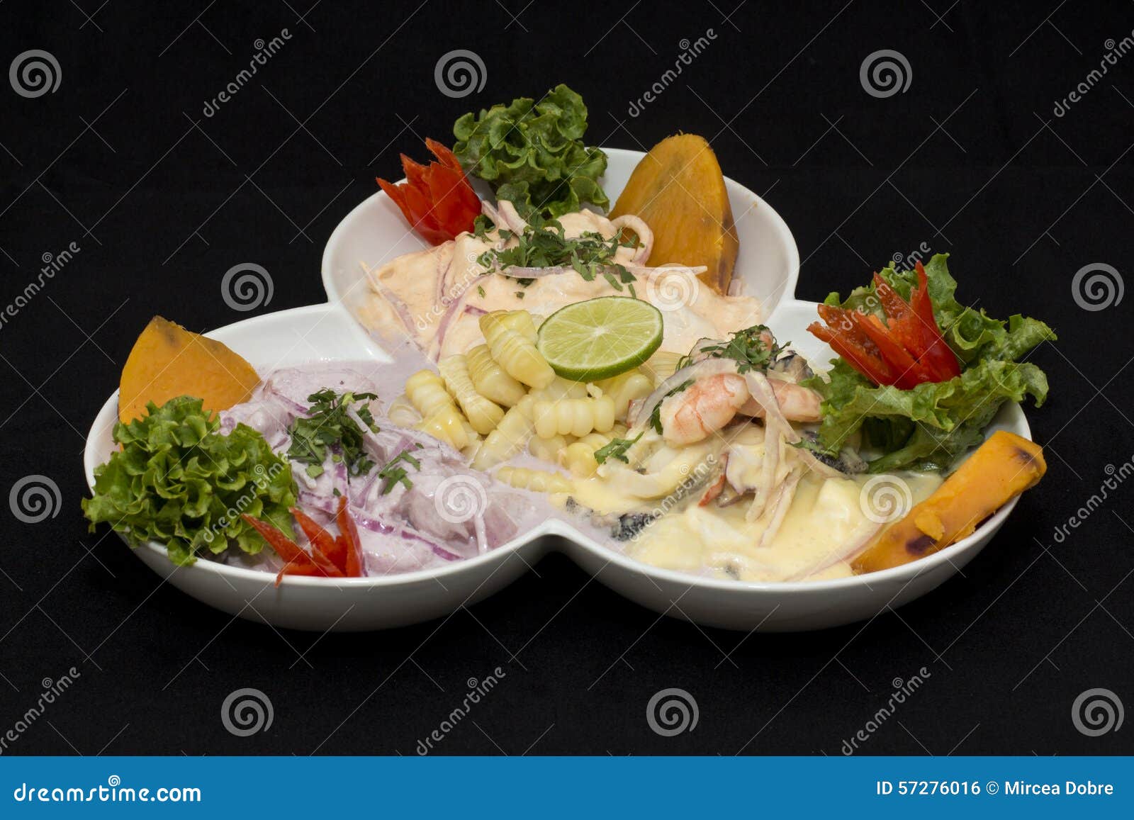 Peru Dish: 3 Types of Cebiche (ceviche) Stock Photo - Image of focus ...