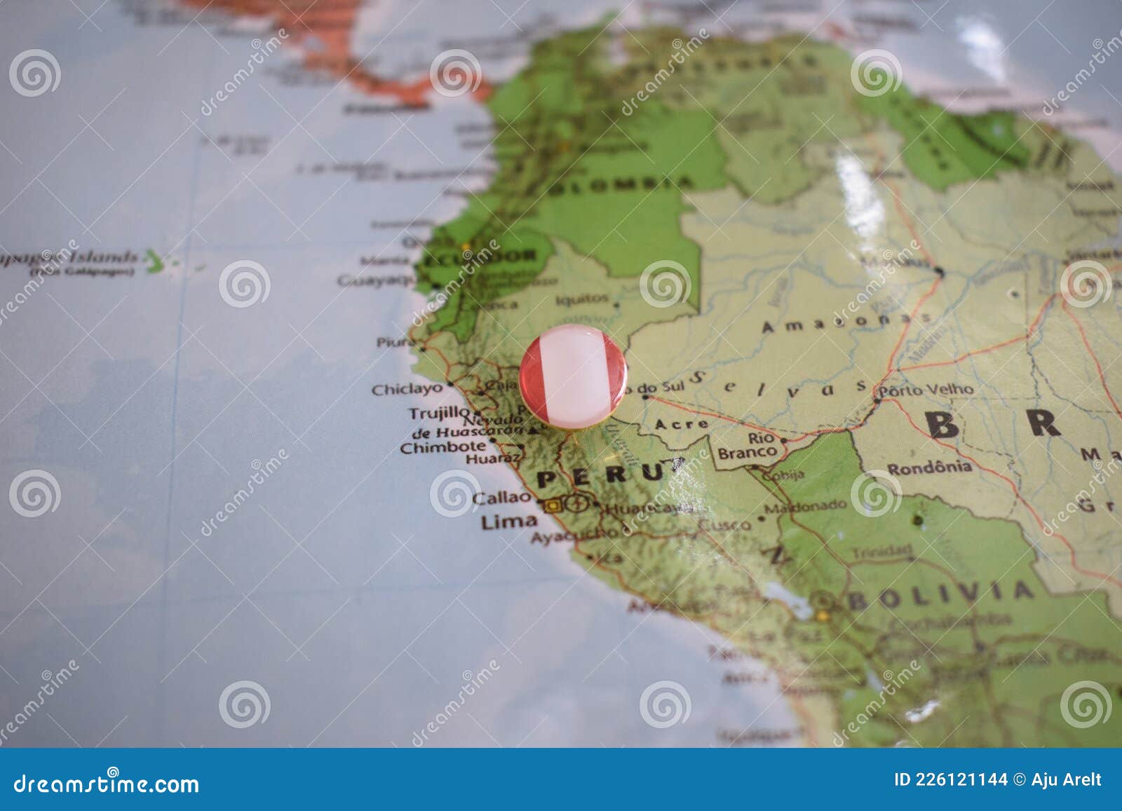 Peru Flag Drawing Pin on the Map Stock Photo - Image of city, marker ...