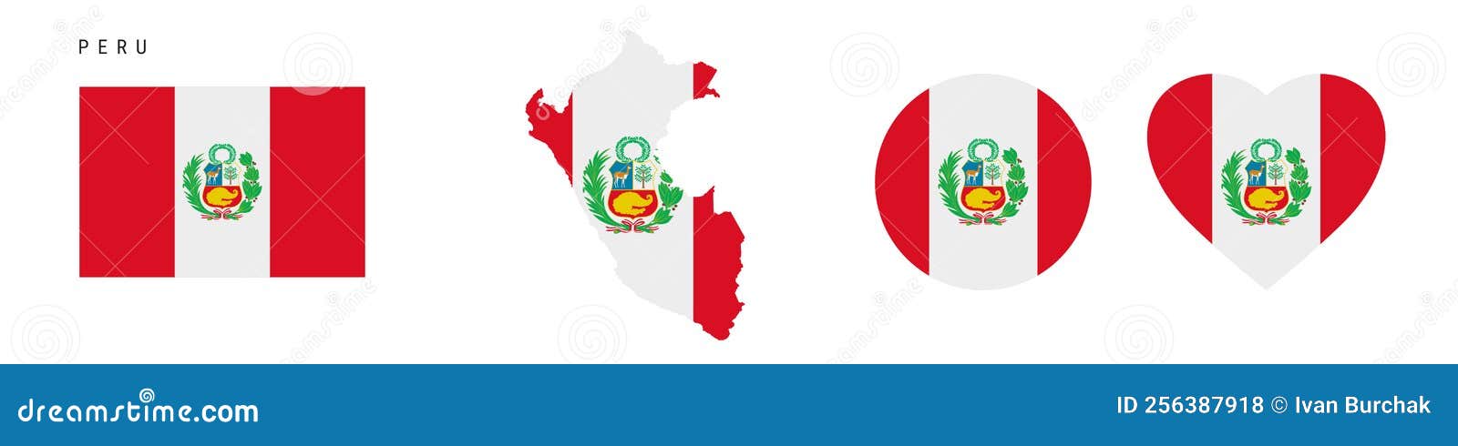 Peru Flag in Different Shapes Icon Set. Flat Vector Illustration Stock ...