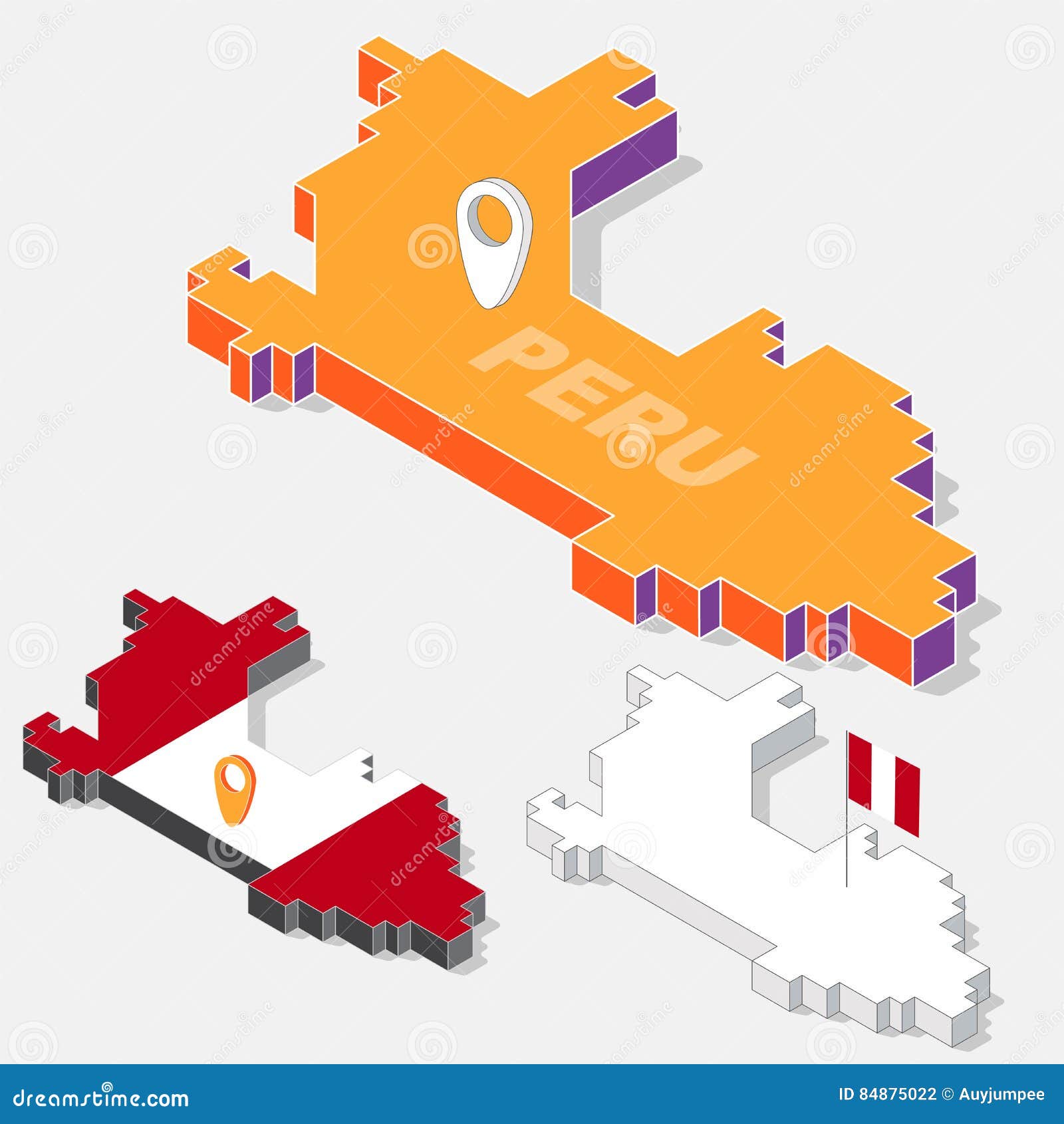 Peru Flag on Map Element with 3D Isometric Shape Isolated on Background ...
