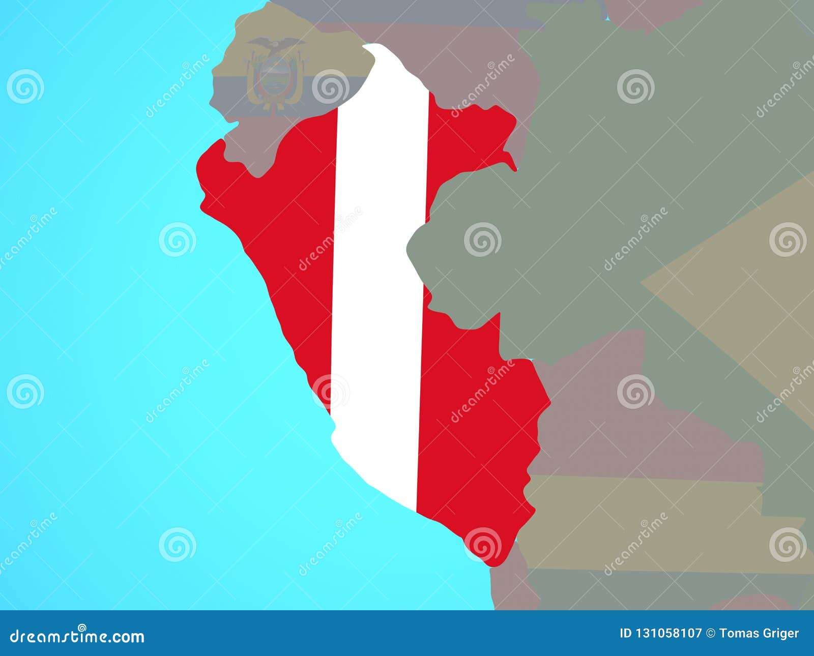 Peru with flag on map stock illustration. Illustration of america ...