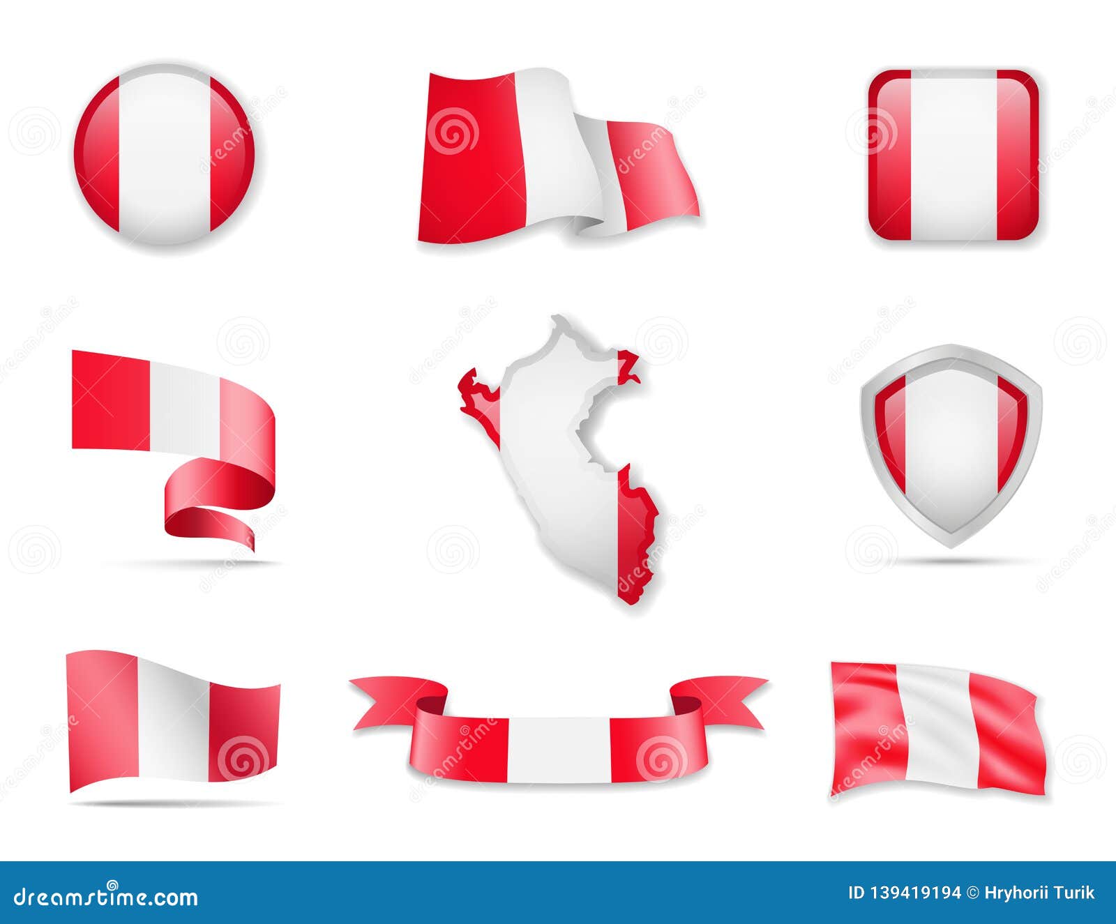 Peru Flags Collection. Vector Illustration Set Flags and Outline of the ...