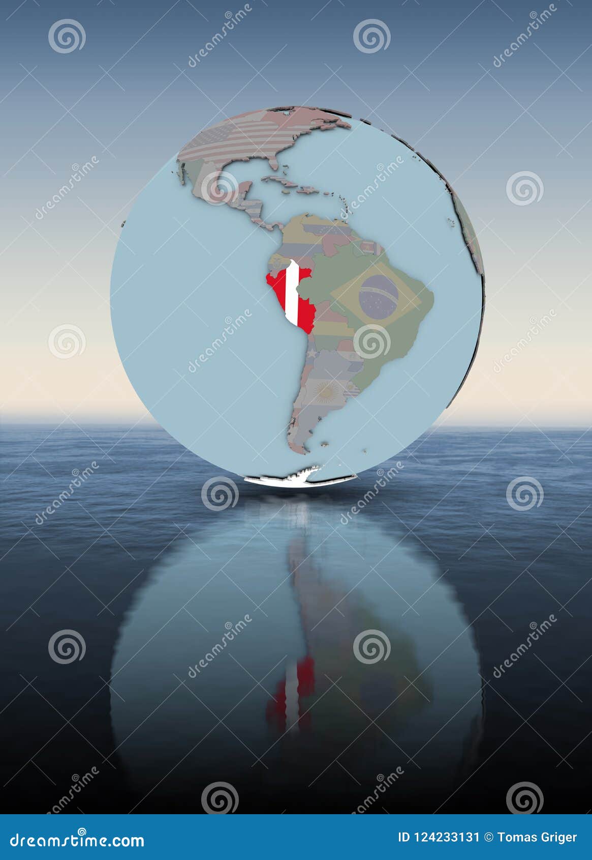 Peru on Globe Above Water Surface Stock Illustration - Illustration of ...