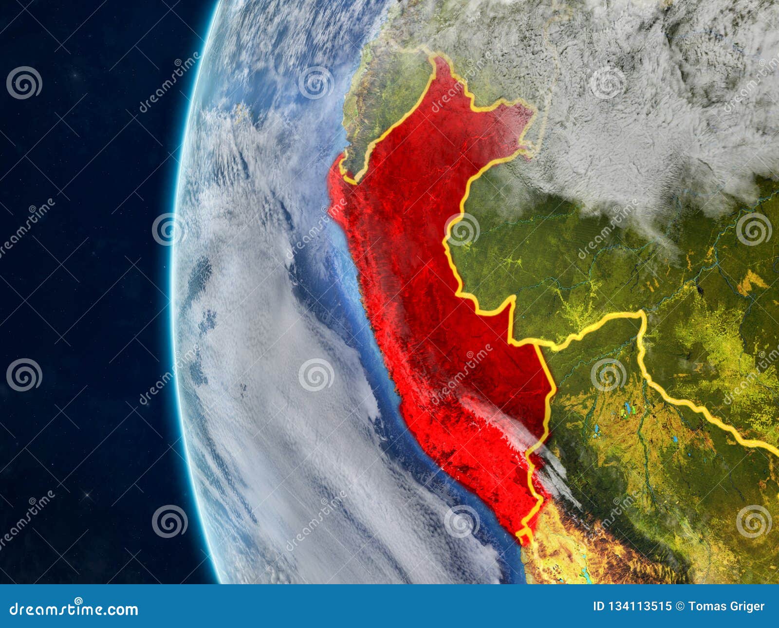 Peru on globe from space stock illustration. Illustration of american ...