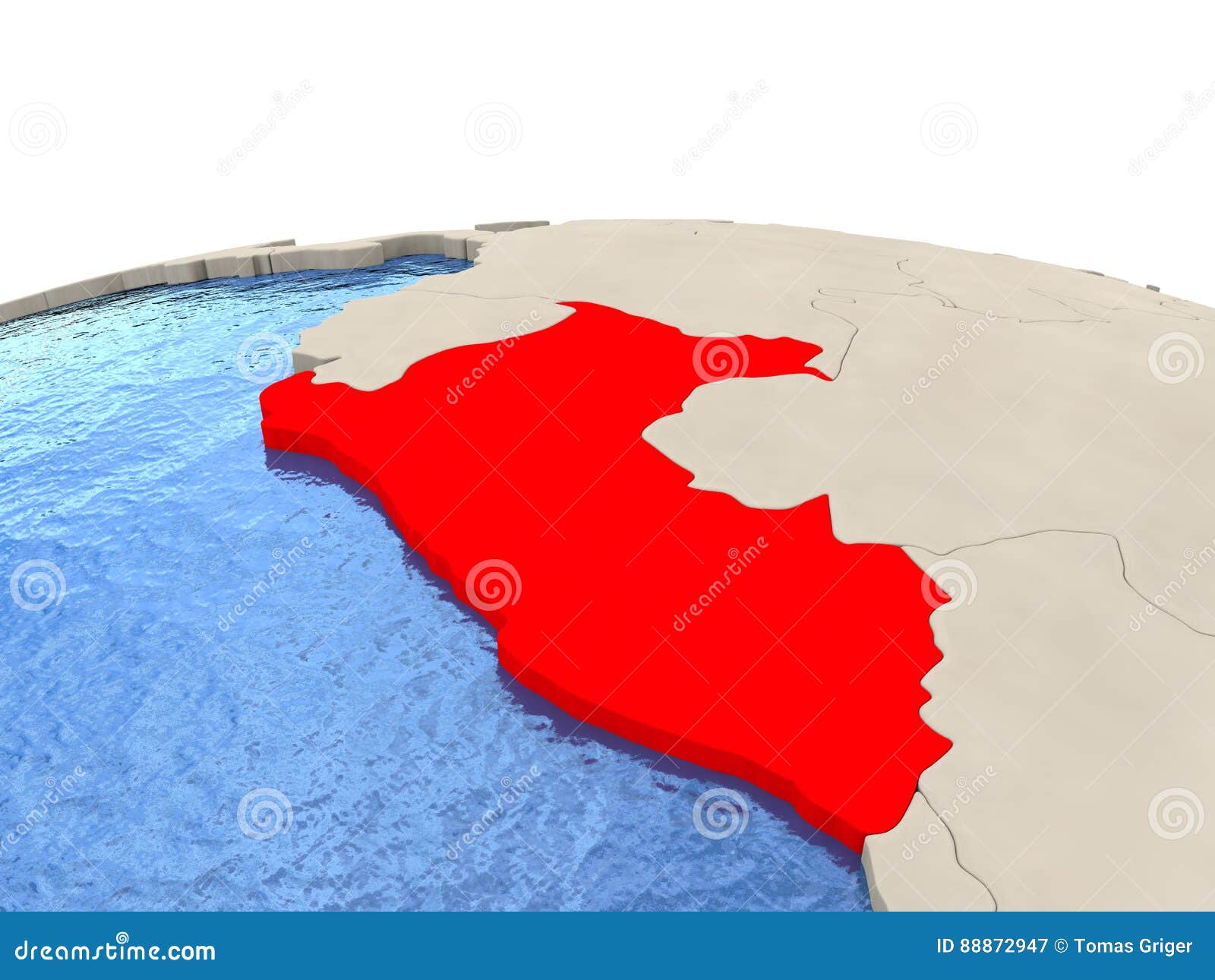 Peru on Globe with Watery Seas Stock Illustration - Illustration of ...
