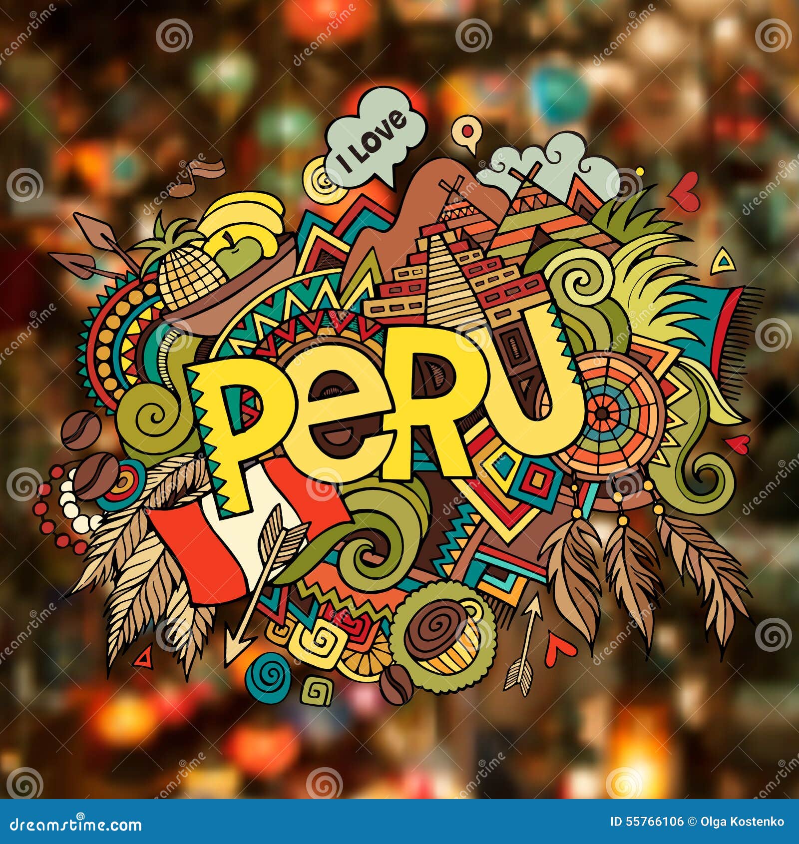 Peru Hand Lettering and Doodles Elements Stock Vector - Illustration of ...