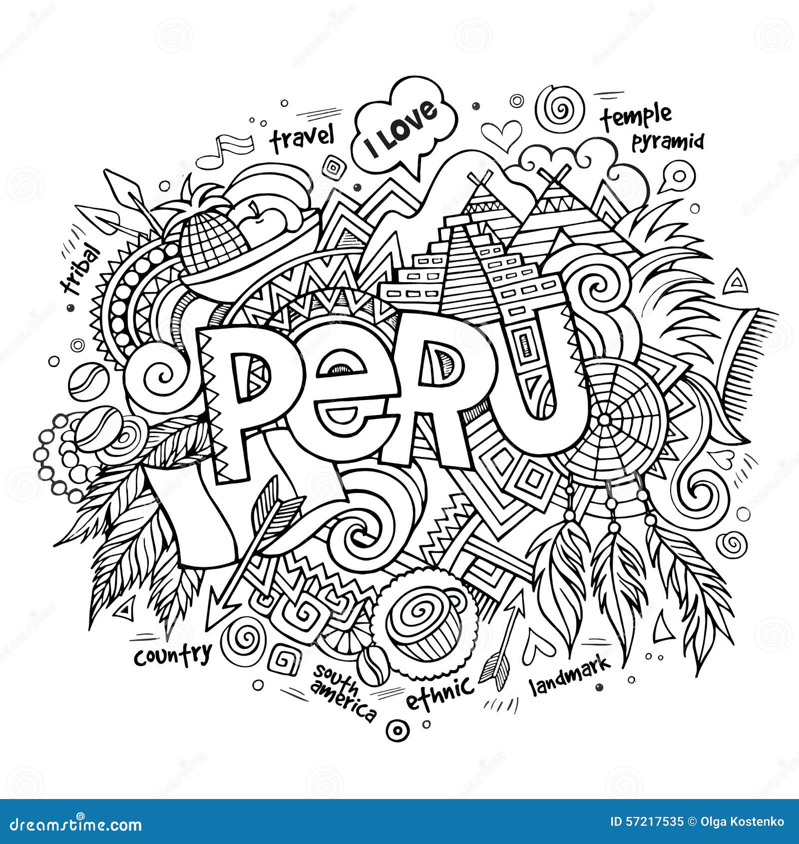 Peru Hand Lettering and Doodles Elements Stock Vector - Illustration of ...