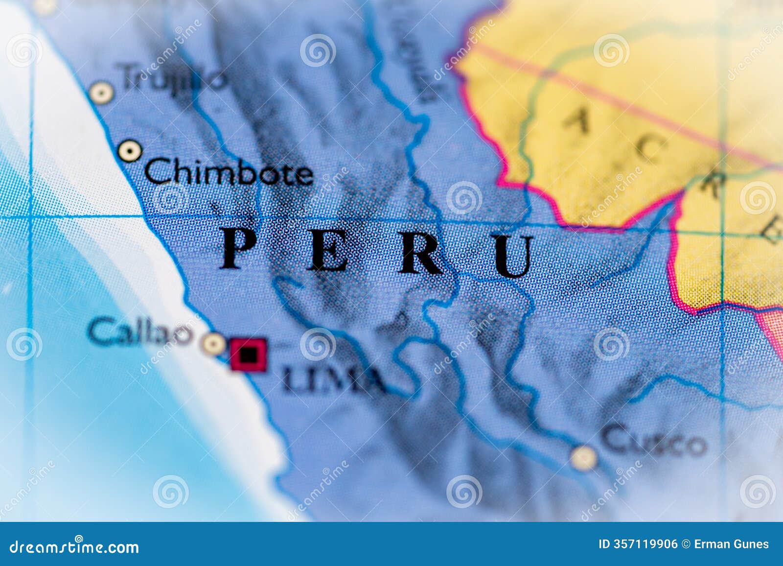 Peru Highlighted on a World Map Stock Photo - Image of landmarks, area ...