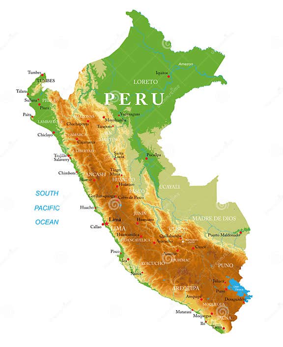 Peru-highly Detailed Physical Map Stock Vector - Illustration of hill ...