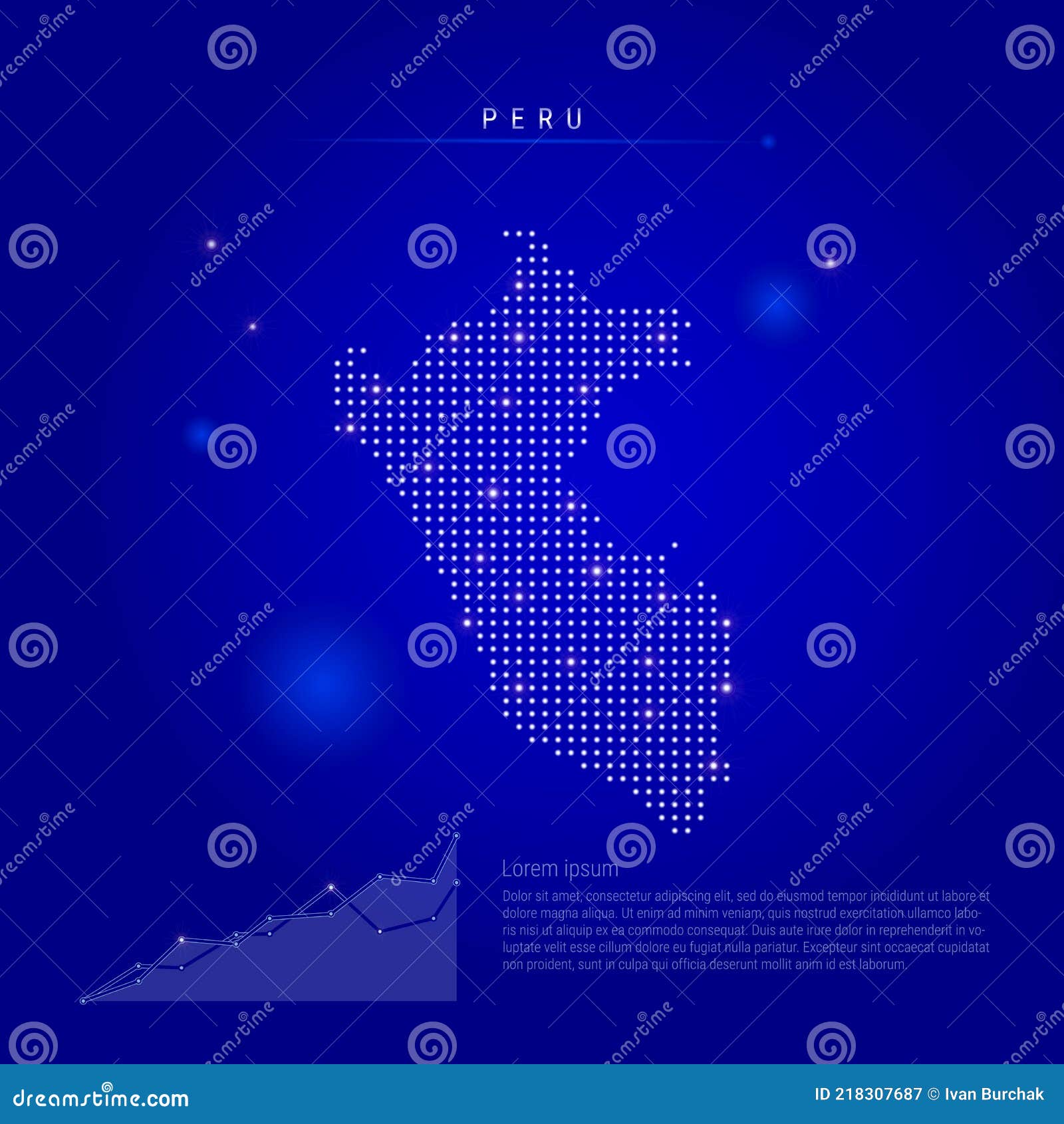 Peru Illuminated Map with Glowing Dots. Dark Blue Space Background ...
