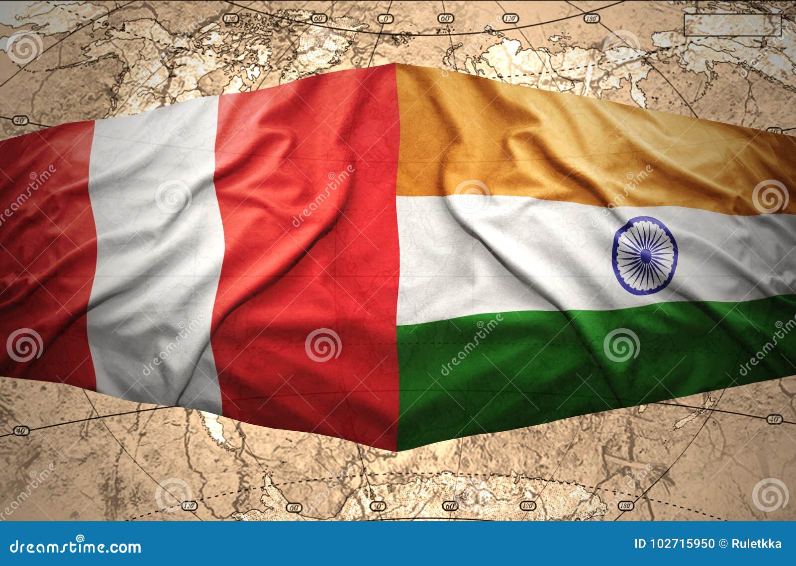Peru And India Flags Together Paper Texture Illustration Royalty-Free ...