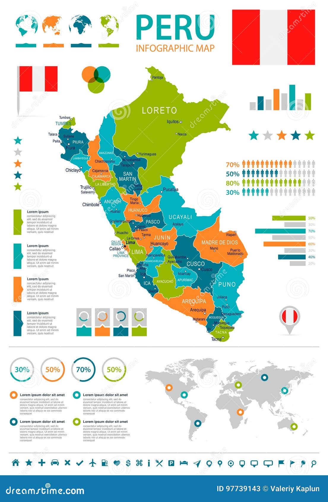 Peru - Infographic Karte Und Flagge - Illustration Stock Abbildung ...
