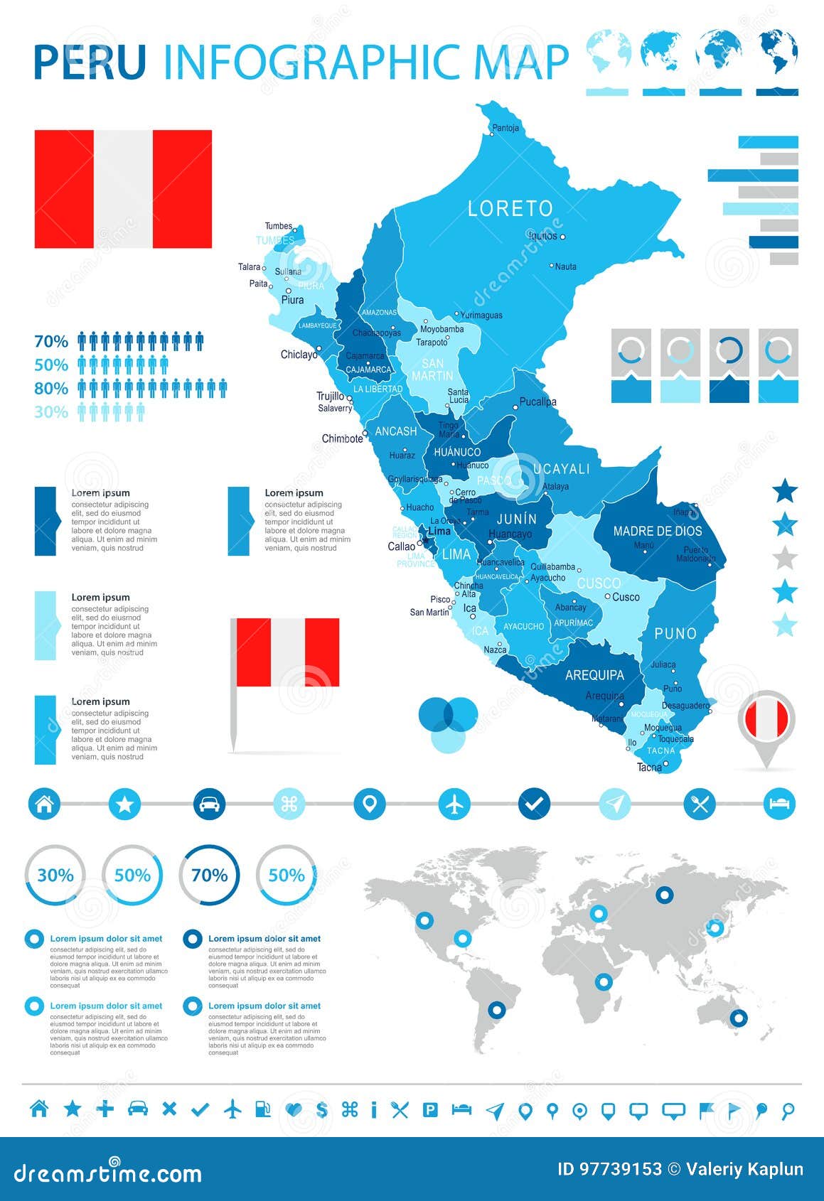 Infographic For Peru, Detailed Map Of Peru With Flag Vector ...