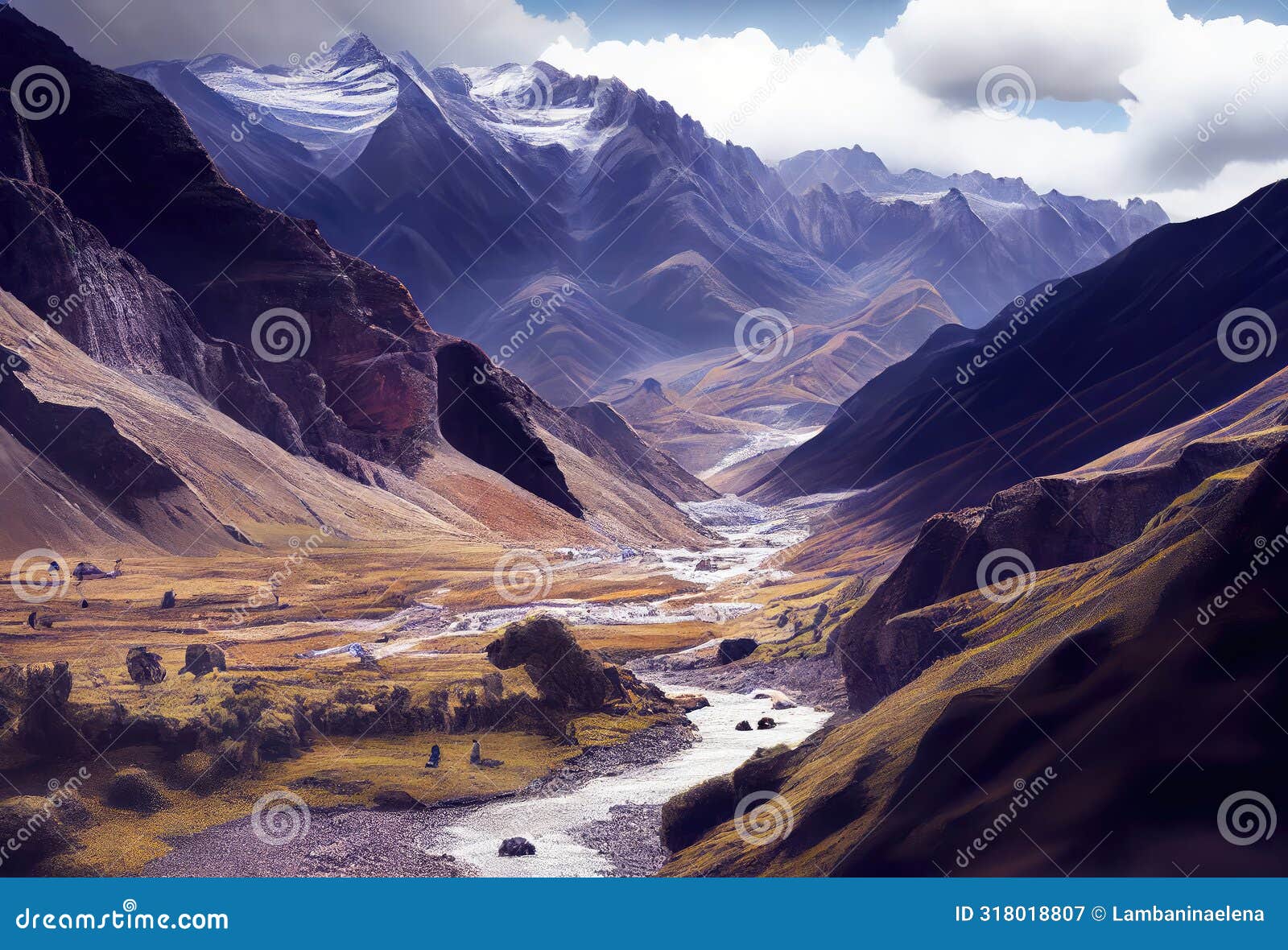 Peru Landscape with River and High Mountains on Background. Generative ...
