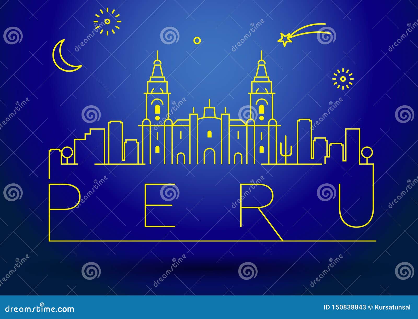 Peru Line Silhouette Typographic Design Ilustración del Vector ...