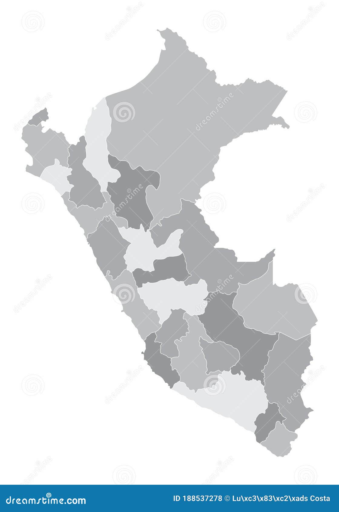 Peru regions map stock illustration. Illustration of gray - 188537278