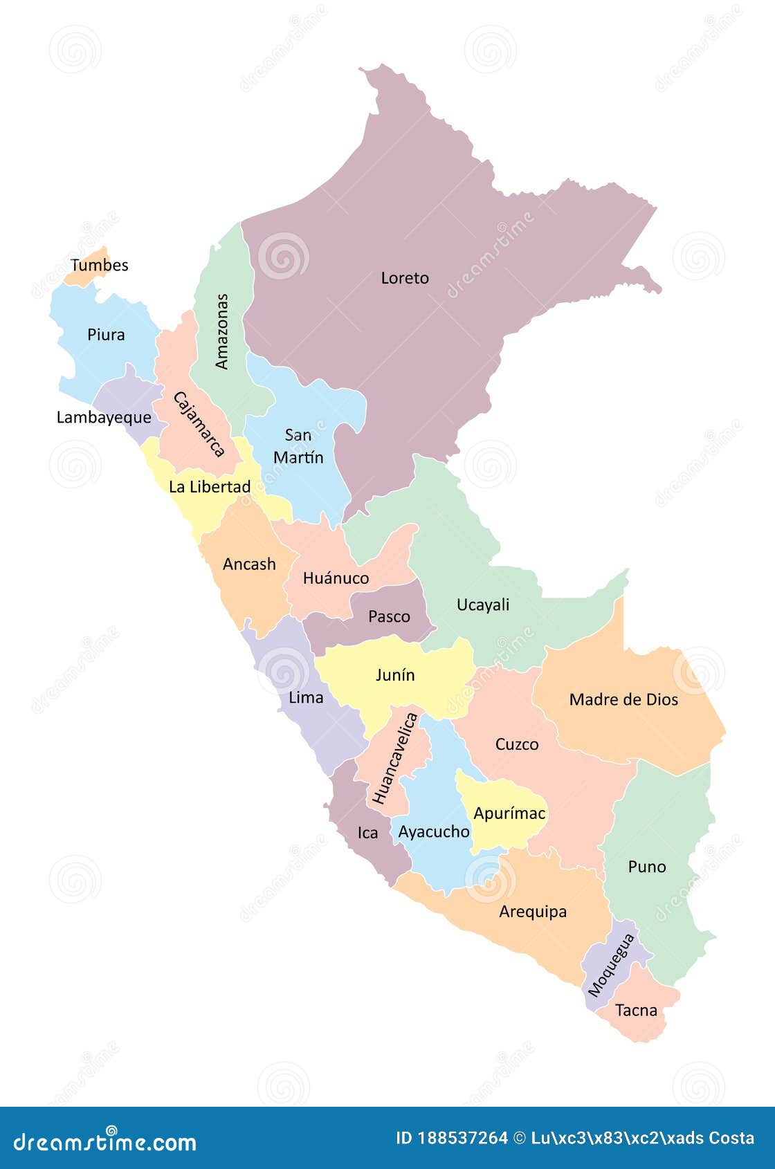 Peru regions map stock illustration. Illustration of plain - 188537264