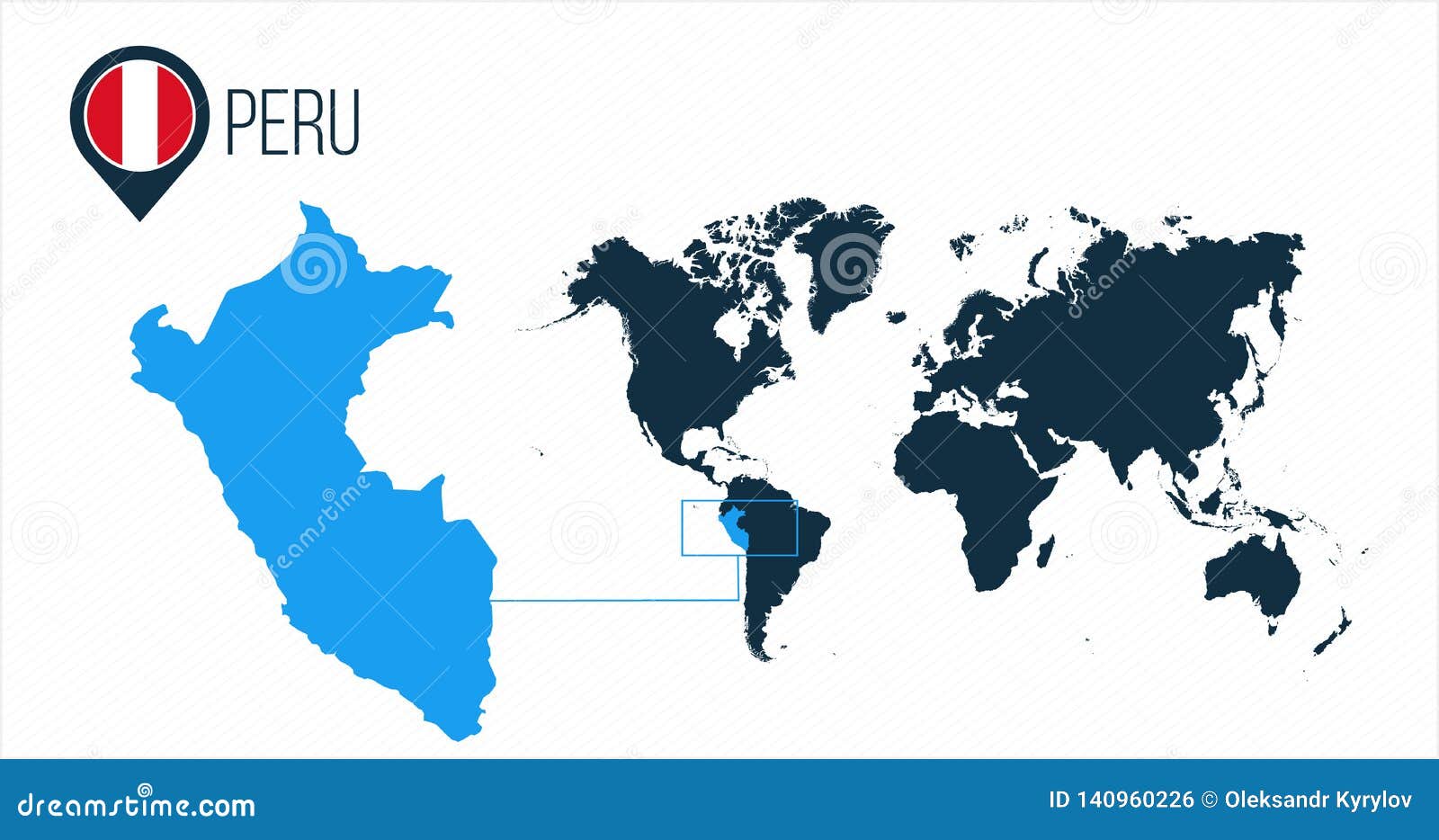 Peru Map Located on a World Map with Flag and Map Pointer or Pin ...