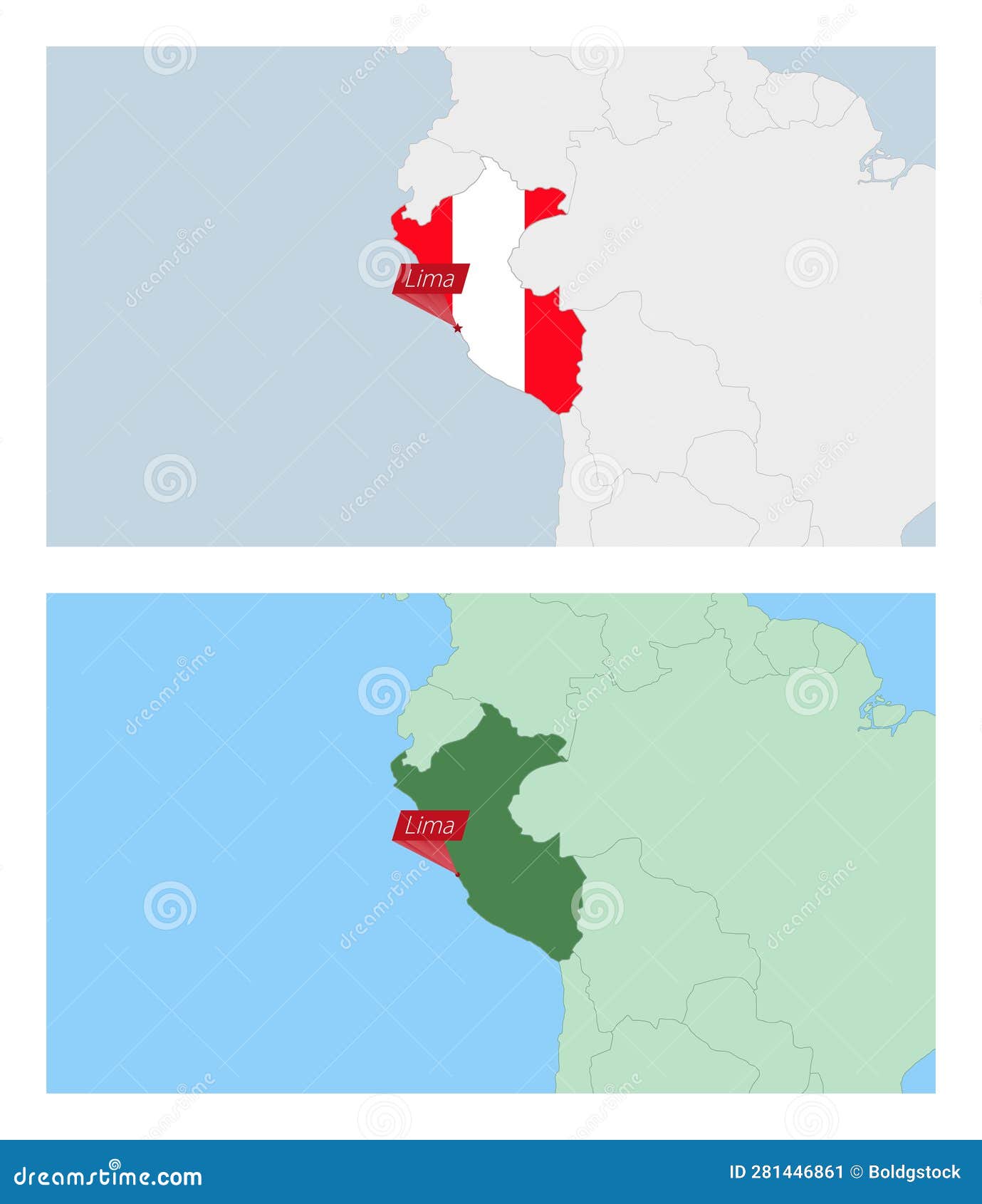 Peru Map with Pin of Country Capital. Two Types of Peru Map with ...
