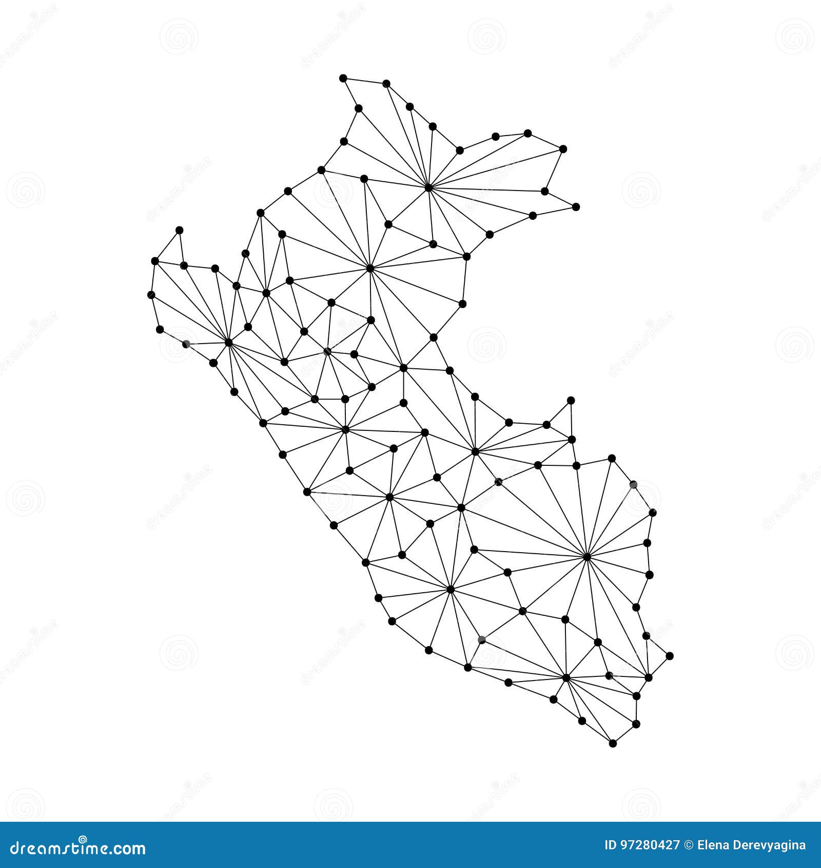 Peru Map of Polygonal Mosaic Lines Network, Ray, Dots Illustration ...