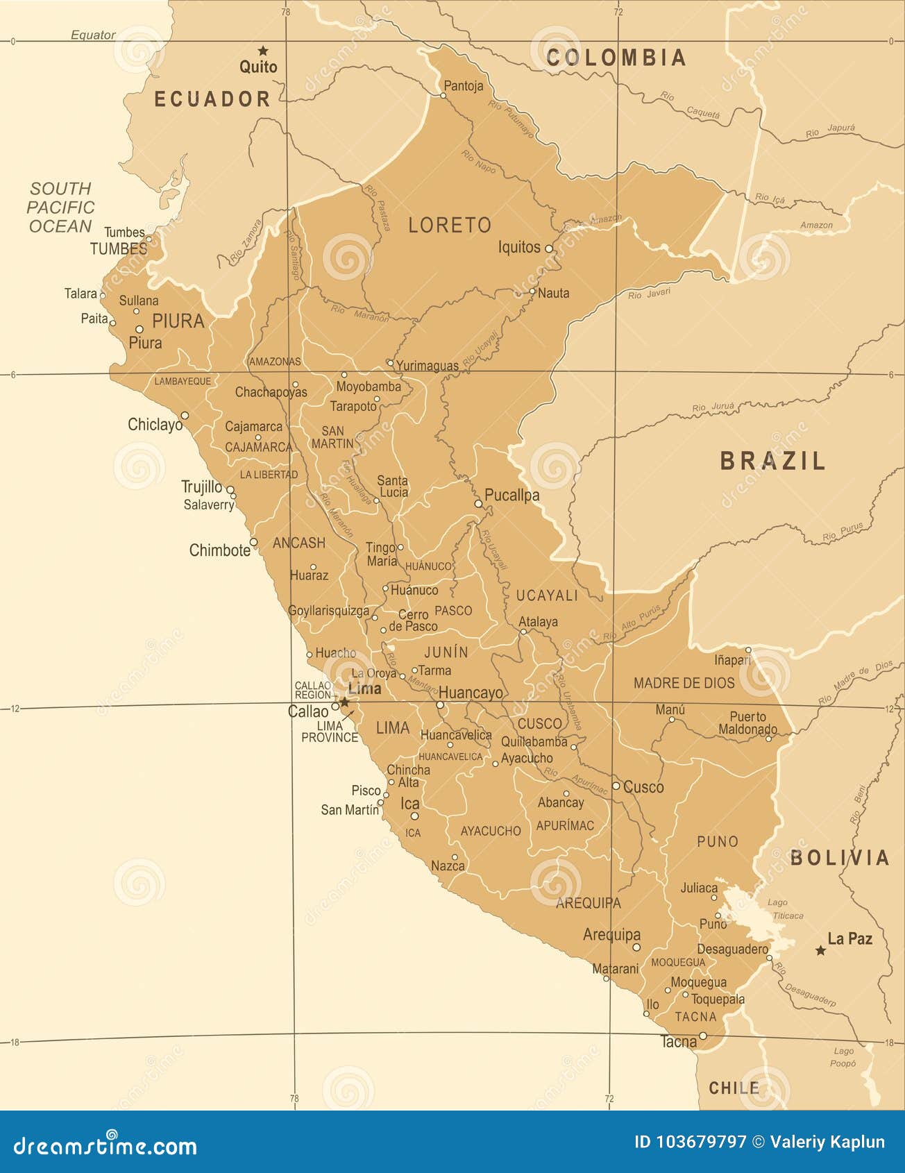 Peru Map - Vintage Vector Illustration Stock Illustration ...