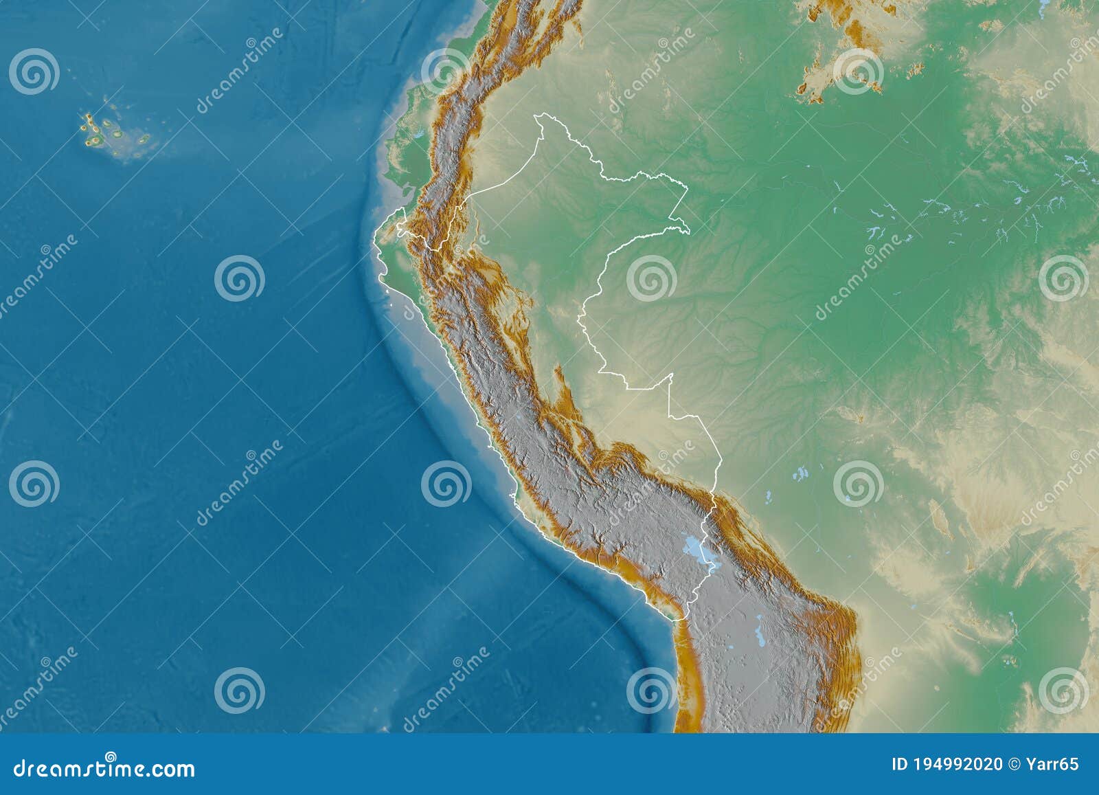 Peru outlined. Relief stock illustration. Illustration of region ...