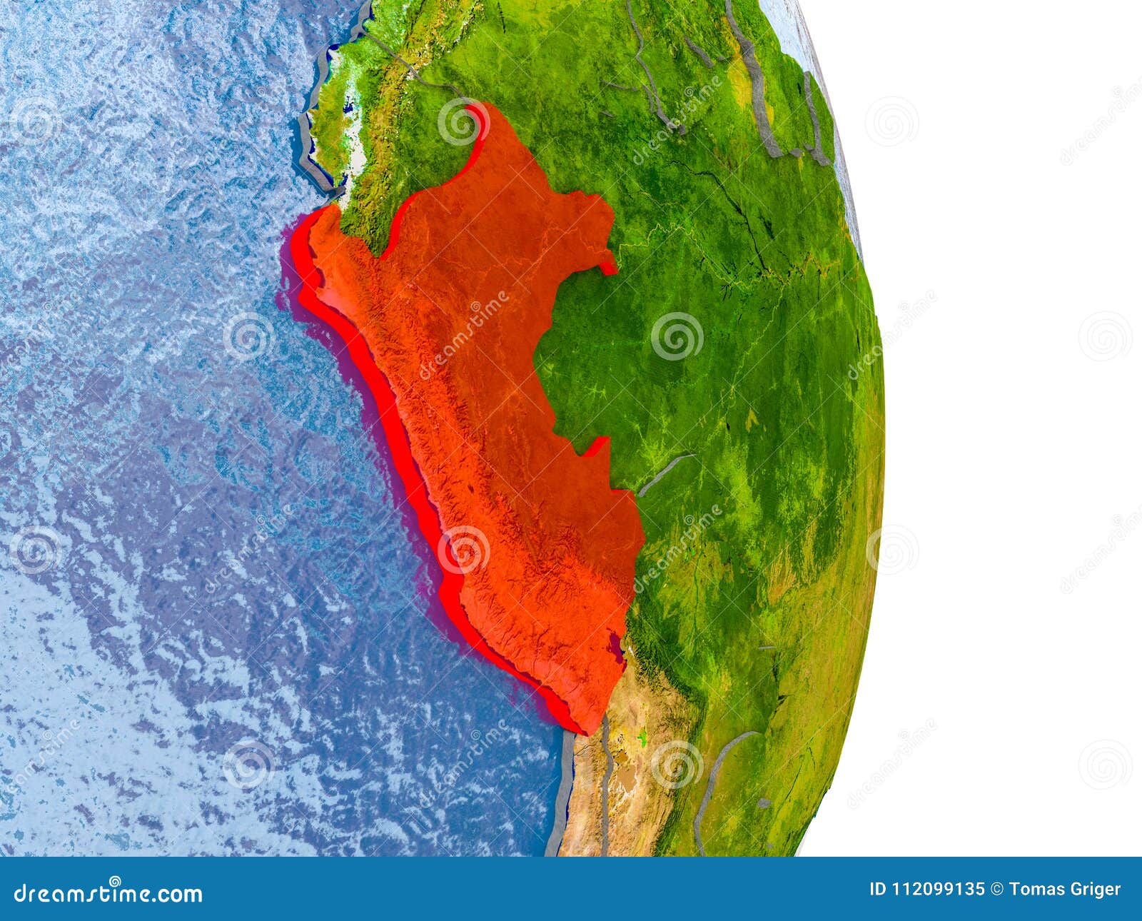 Peru on realistic globe stock illustration. Illustration of oceans ...