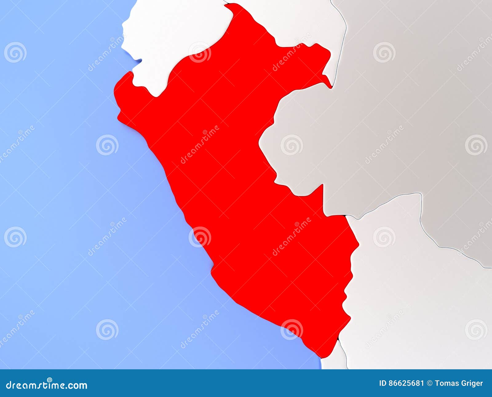 Peru in red on map stock illustration. Illustration of political - 86625681