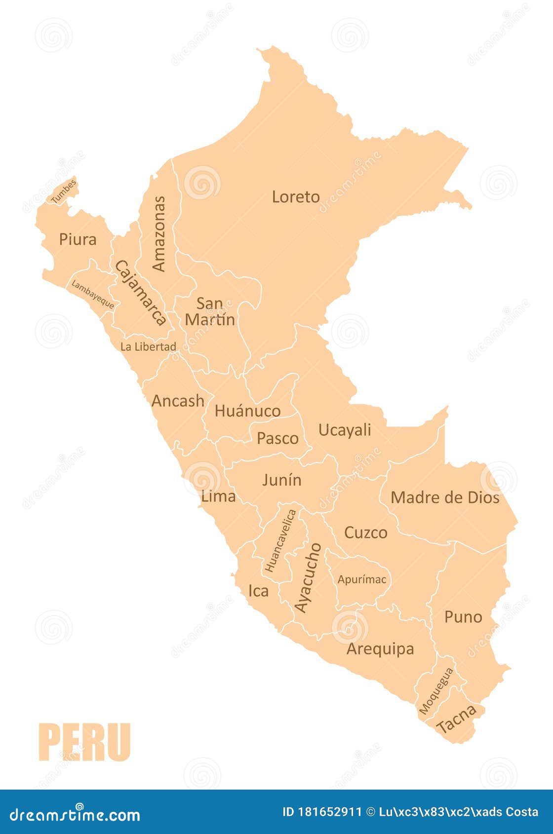 Peru regions map stock illustration. Illustration of peru - 181652911