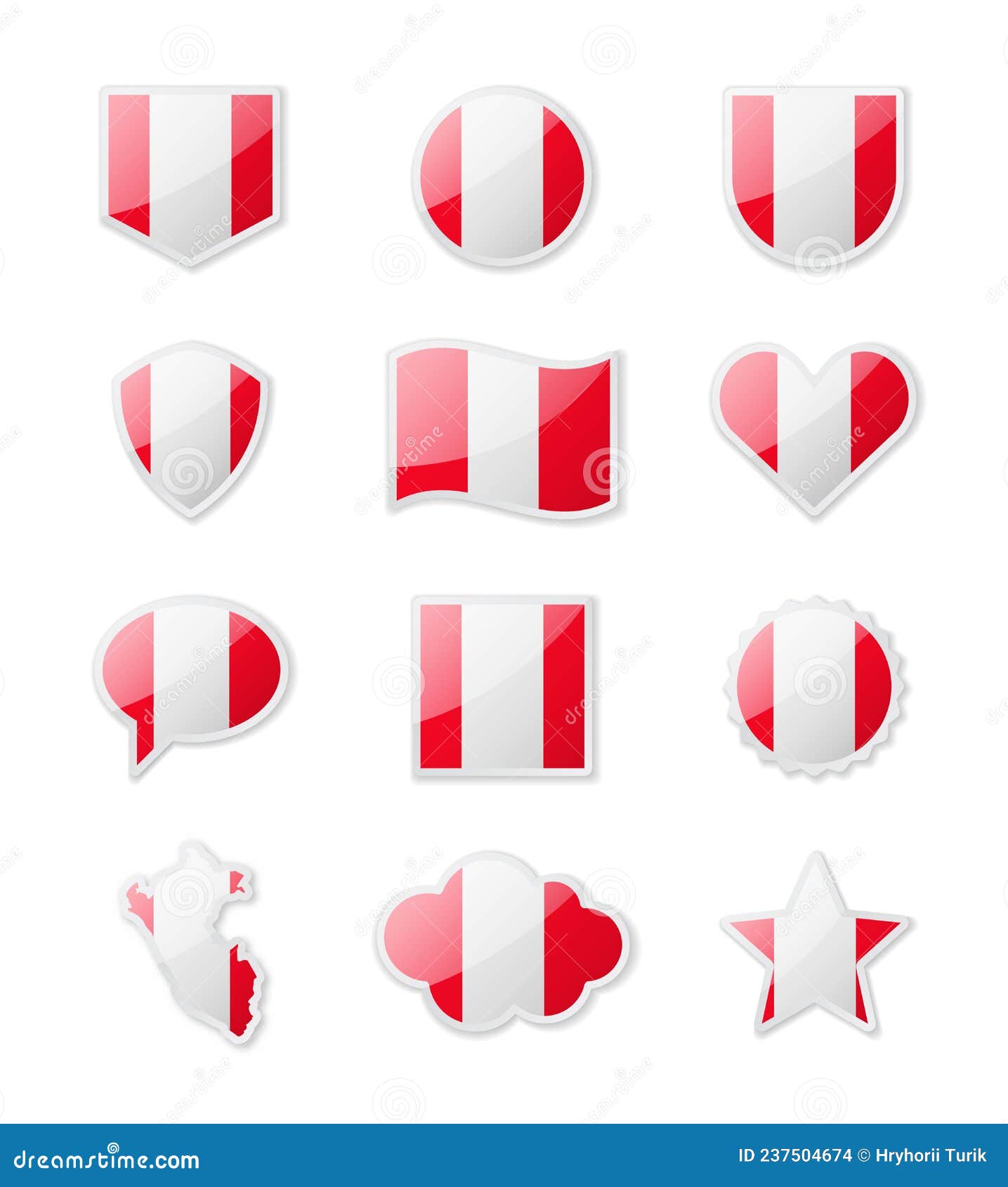 Peru - Set of Country Flags in the Form of Stickers of Various Shapes ...