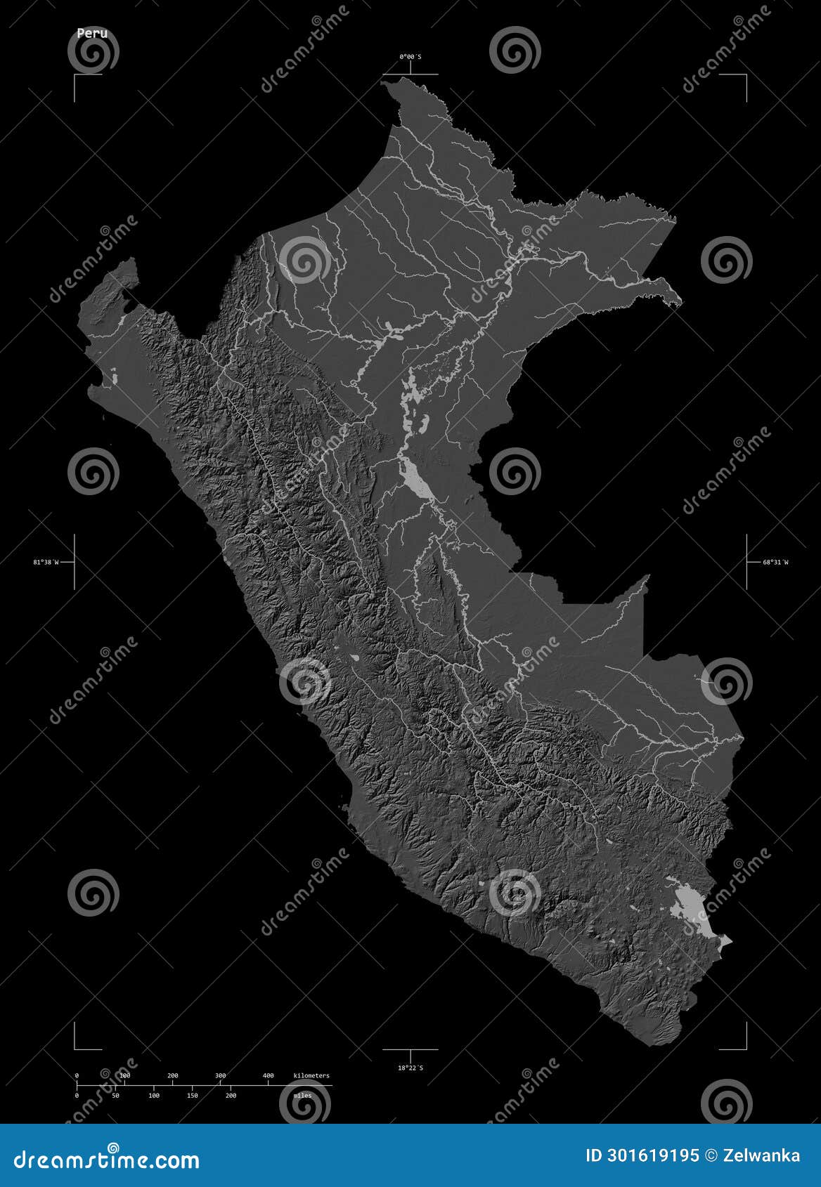Peru Shape on Black. Bilevel Stock Illustration - Illustration of scale ...