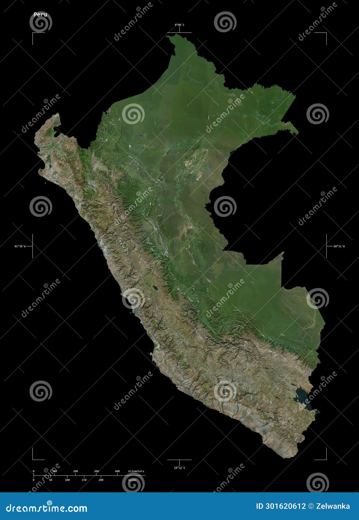 Peru Shape on Black. High-res Satellite Stock Illustration ...