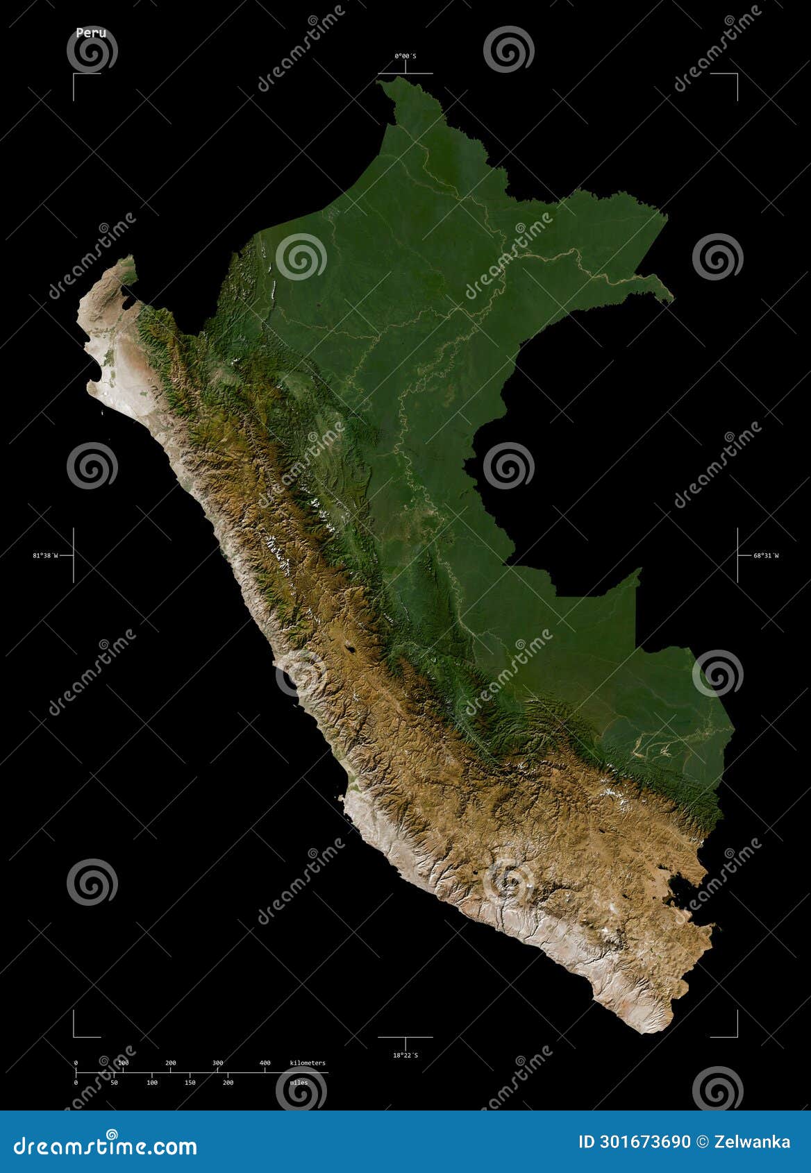 Peru Shape on Black. Low-res Satellite Stock Illustration ...