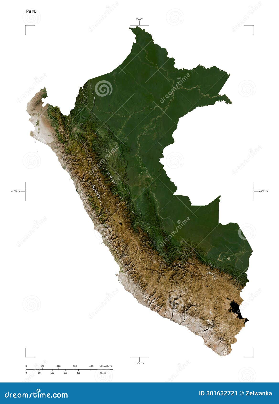Peru Shape on White. Low-res Satellite Stock Illustration ...
