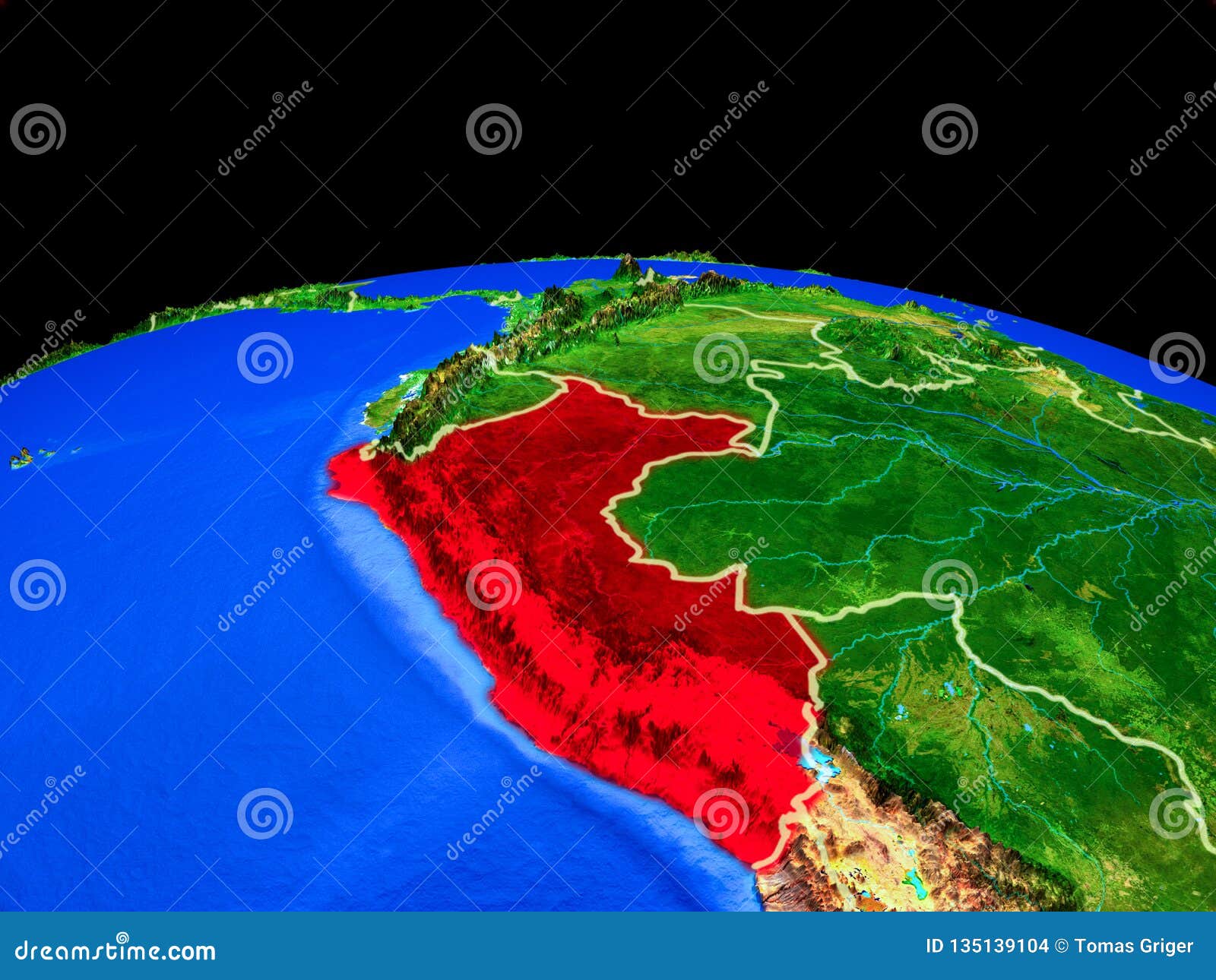 Peru from space on Earth stock illustration. Illustration of globe ...