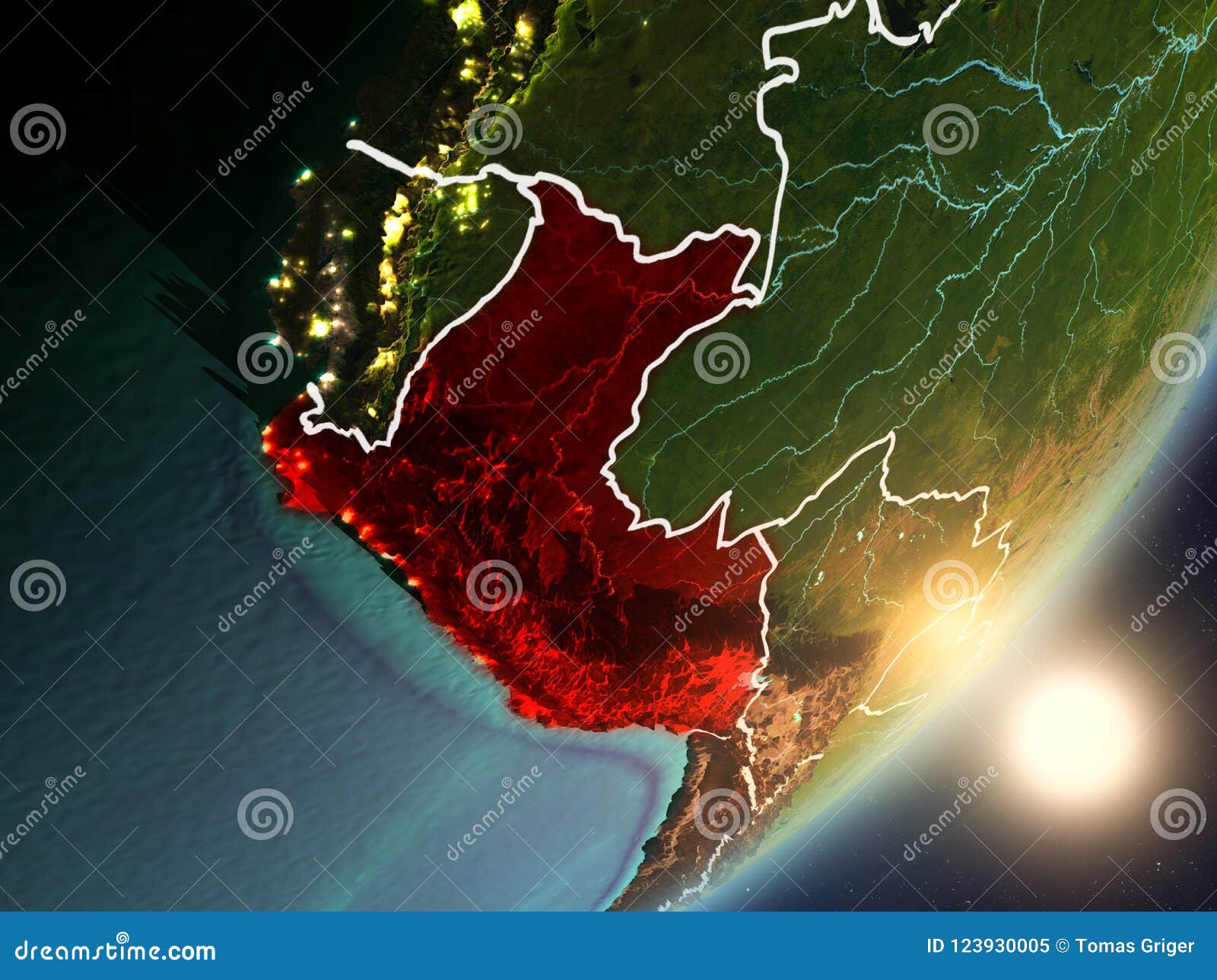 Sun Rising Above Peru from Space Stock Illustration - Illustration of ...