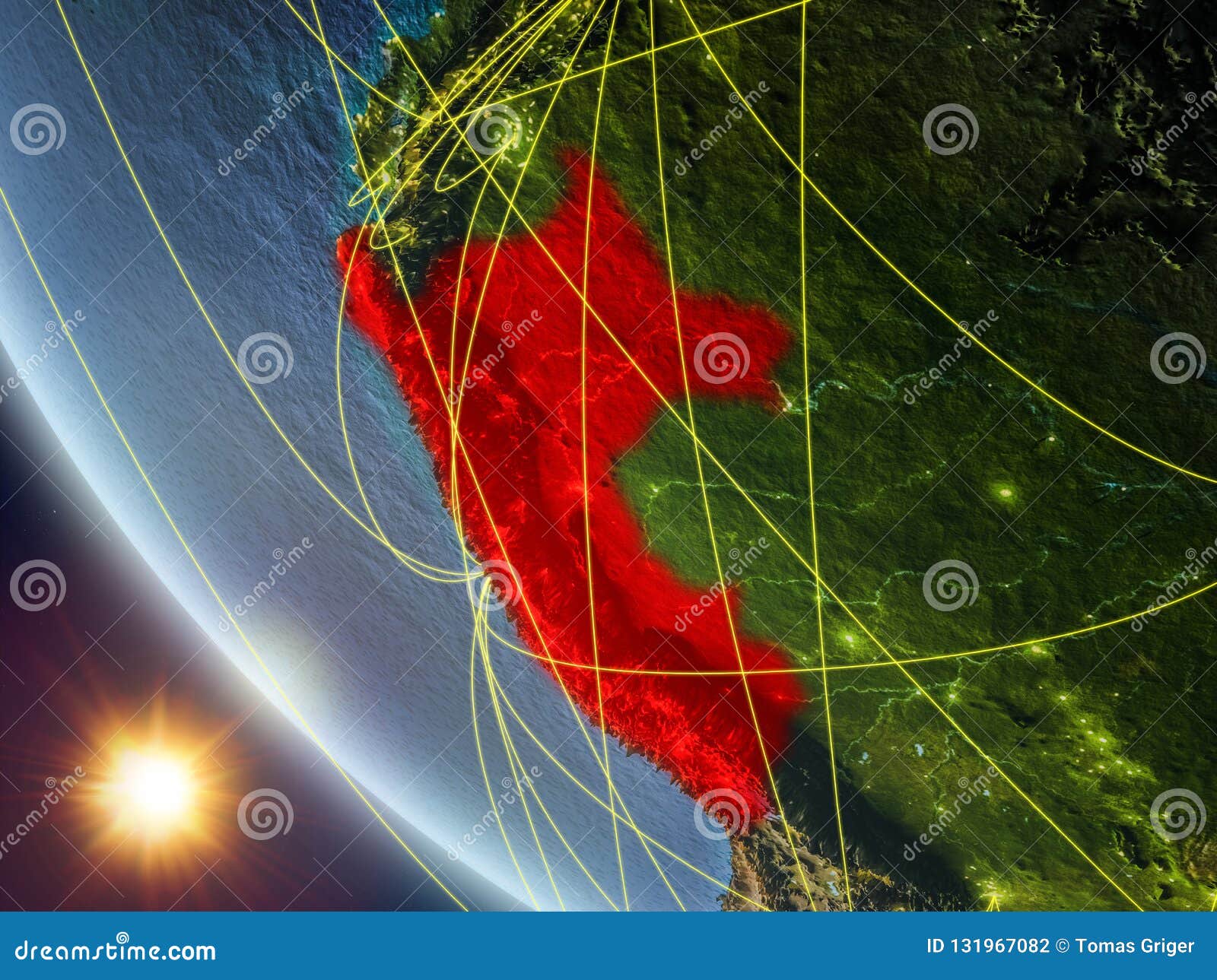 Peru from Space with Network Stock Illustration - Illustration of world ...