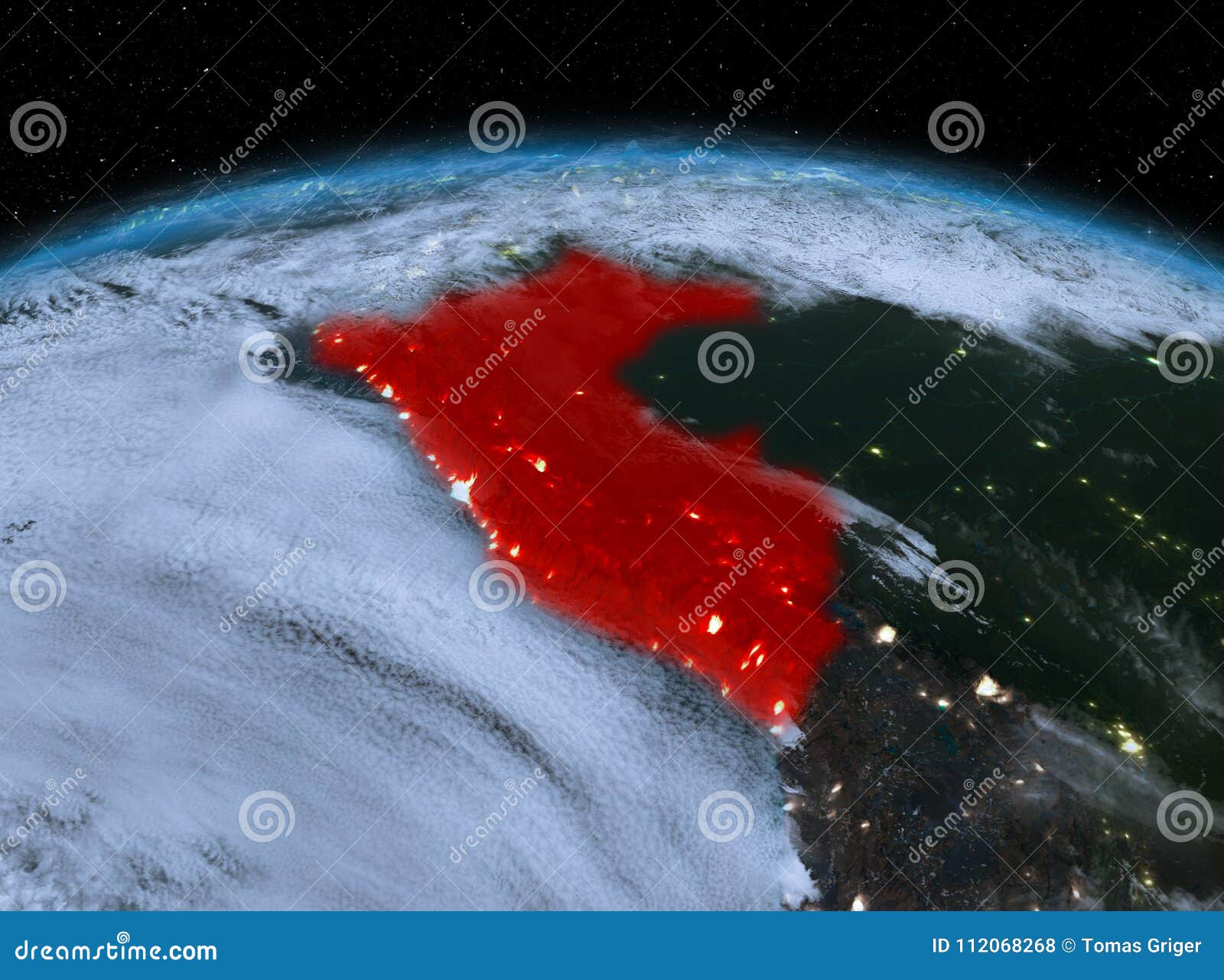 Peru from space at night stock illustration. Illustration of political ...