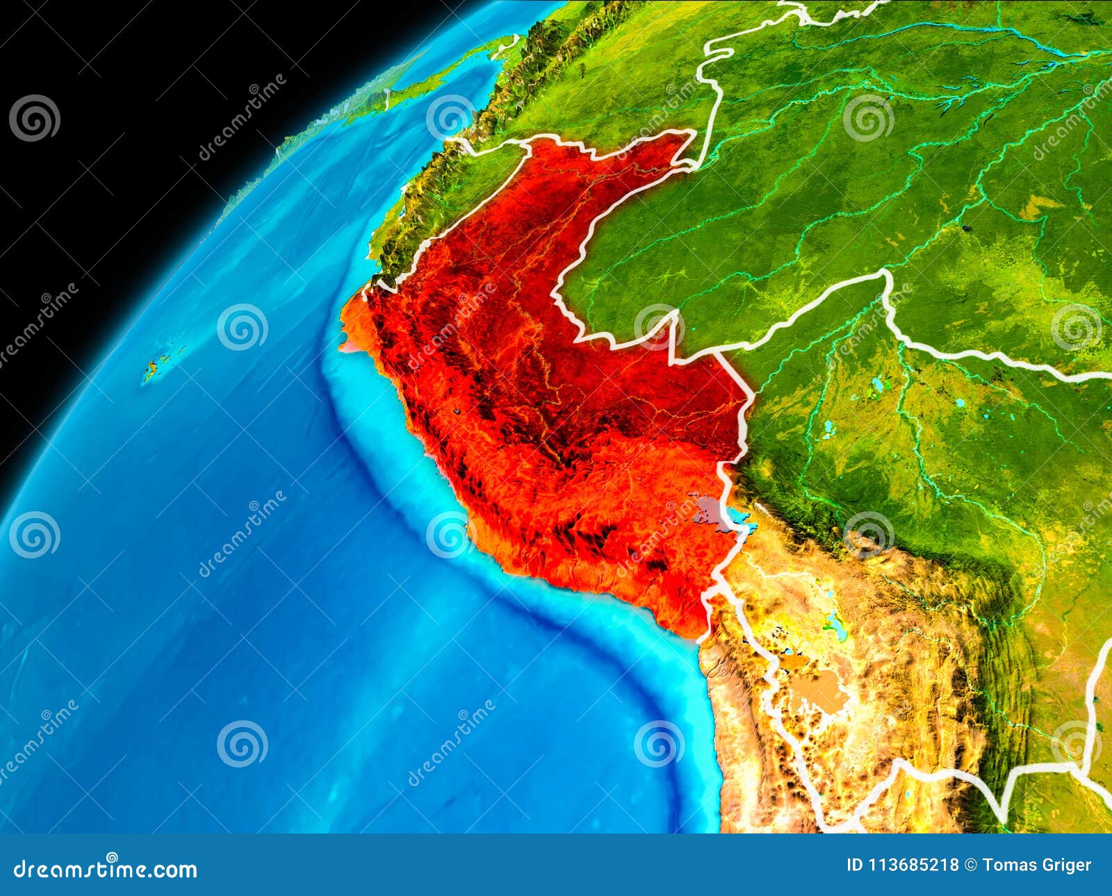 Peru from space stock illustration. Illustration of render - 113685218