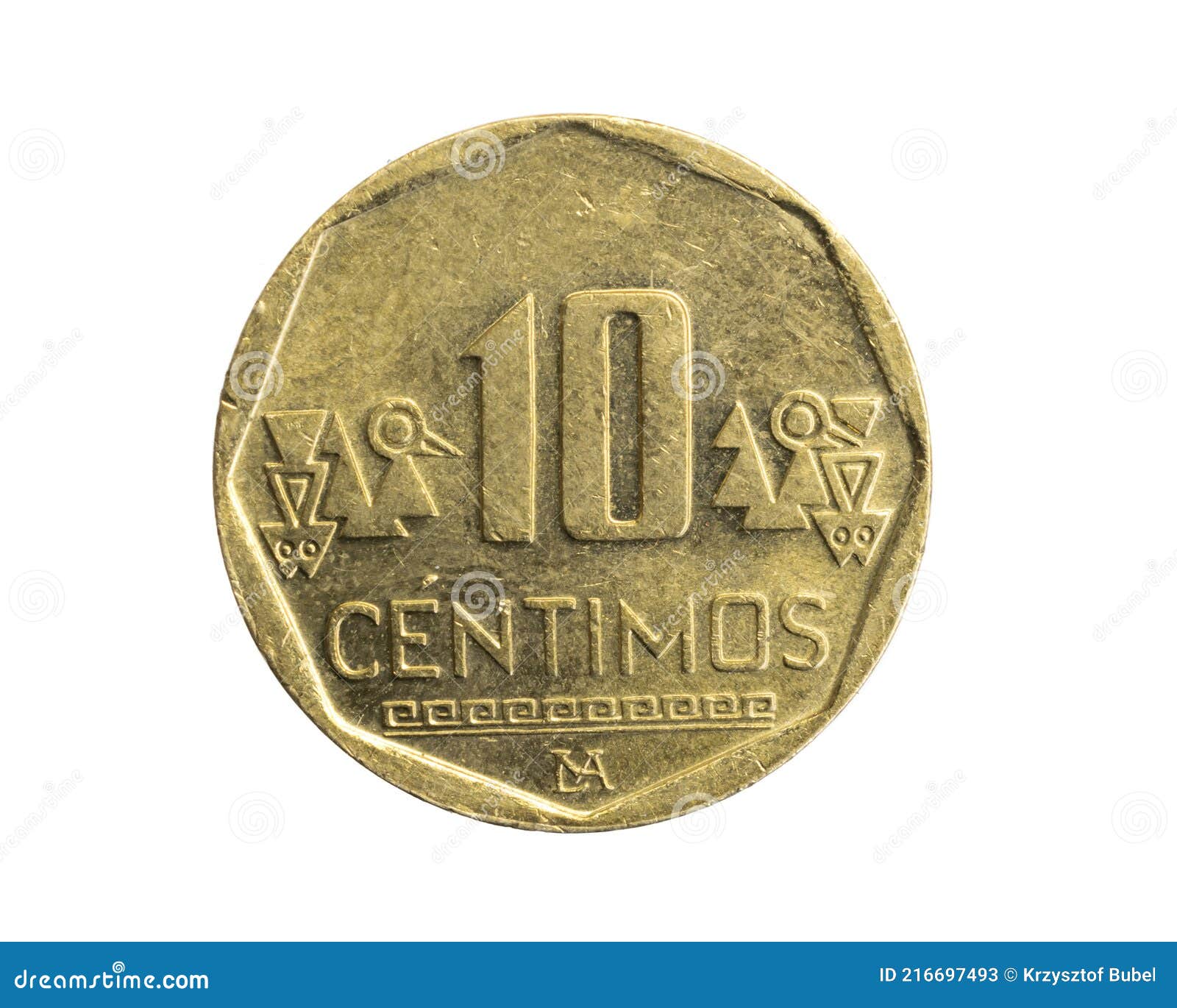 Peru Ten Centimos Coin on White Isolated Background Stock Image - Image ...