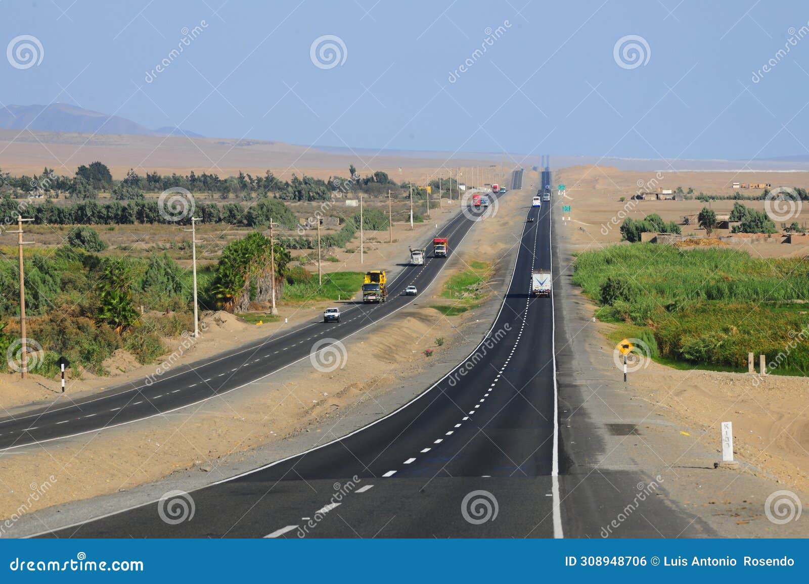 Peru Trujillo Panoramic View of the Highway in a Desert with Dunes ...