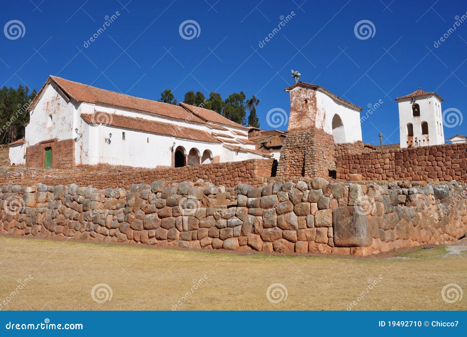 Peru, View of a Traditional Village with Inca Ruin Stock Photo - Image ...
