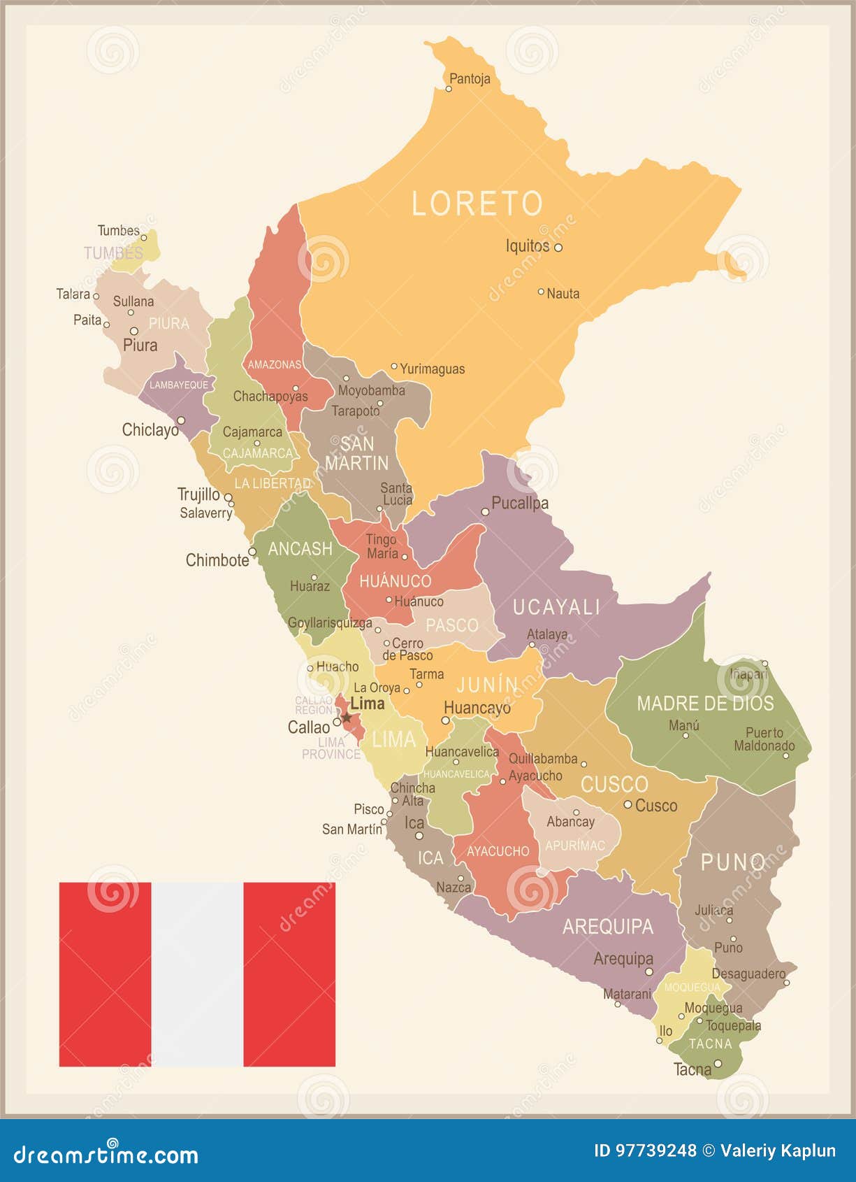 Peru Vintage Old Poster With Peruvian Flag Colors Cartoon Vector ...