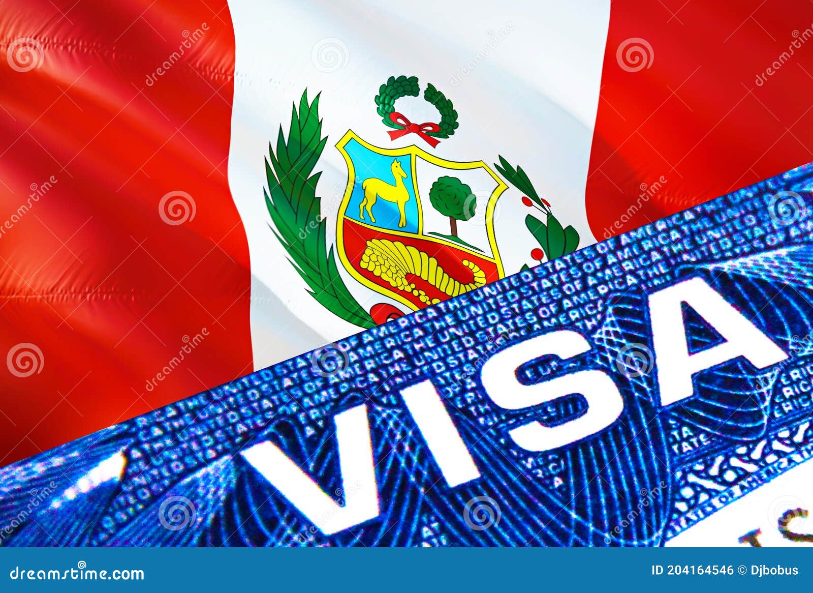 Peru Visa Document Close Up. Passport Visa on Peru Flag. Peru Visitor ...