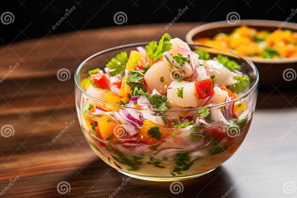 Peruvian Ceviche in a Clear Glass Bowl Stock Image - Image of fresh ...