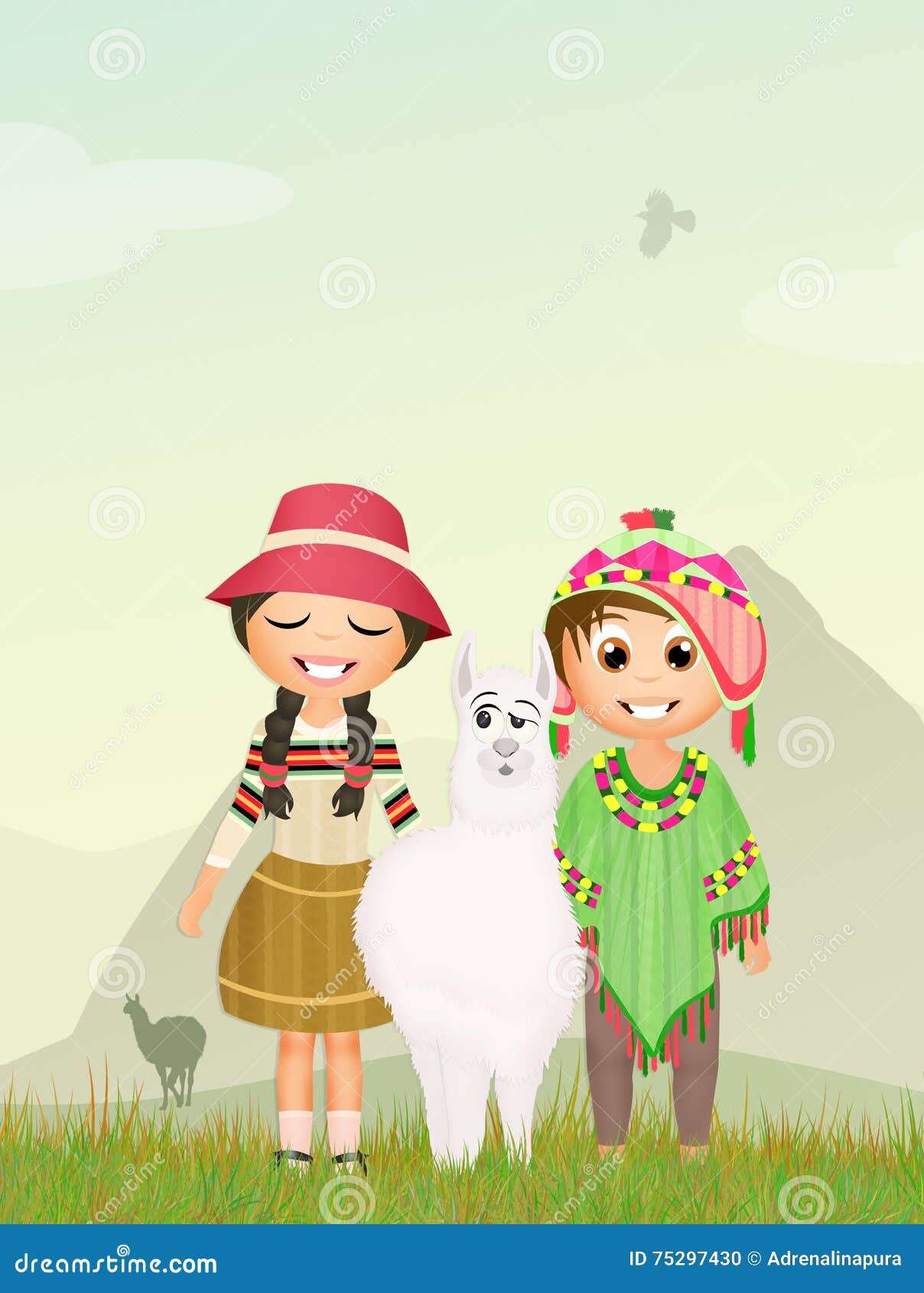 Peruvian children stock illustration. Illustration of landscape - 75297430
