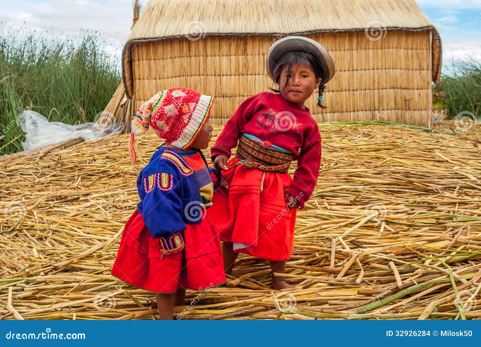 Peruvian Children from the Los Uros Island Editorial Stock Image ...